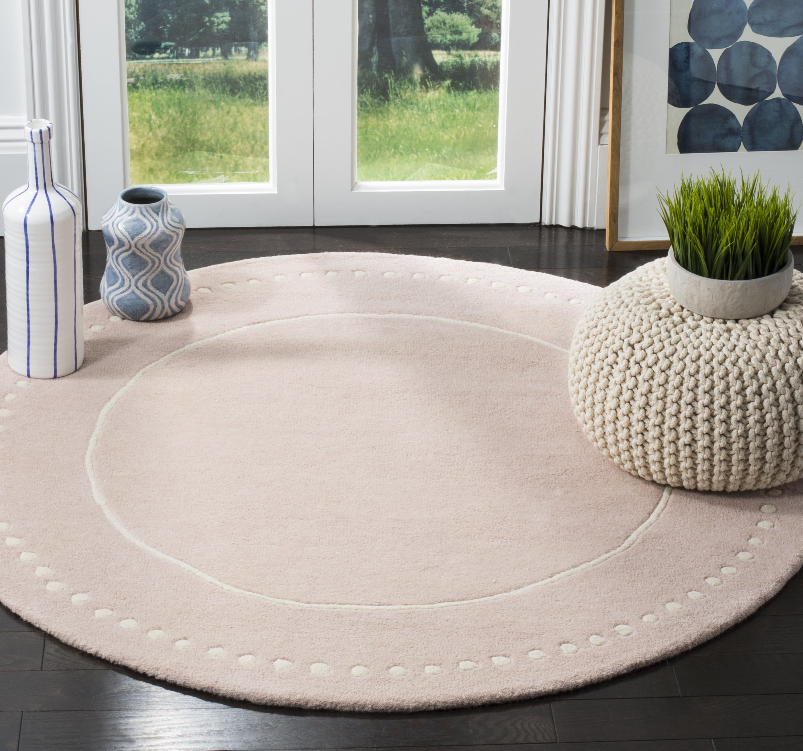 SAFAVIEH Bella Danita Plain Dotted Bordered Wool Area Rug, Light Pink ...