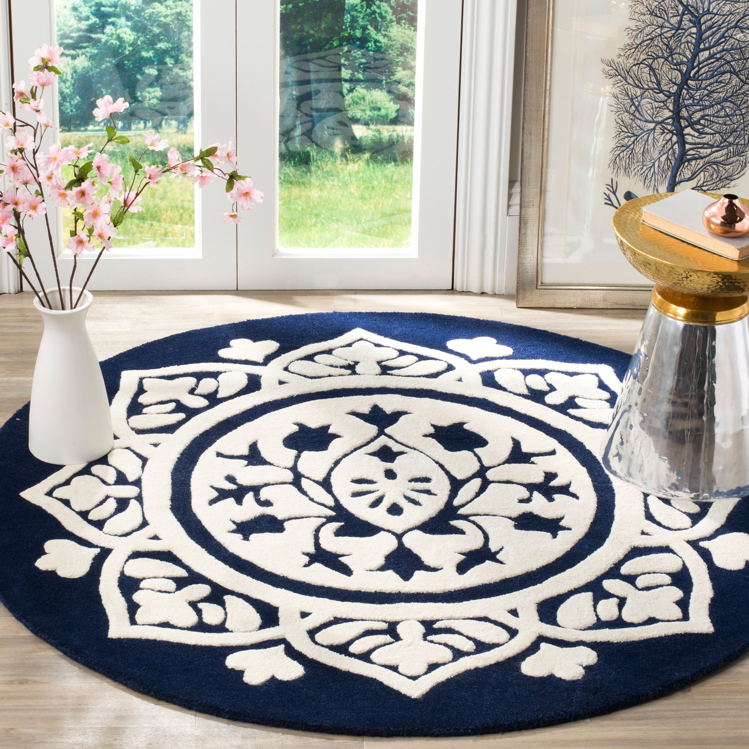SAFAVIEH Bella Gabriel Abstract Wool Area Rug, Navy/Ivory, 5' x 5 ...