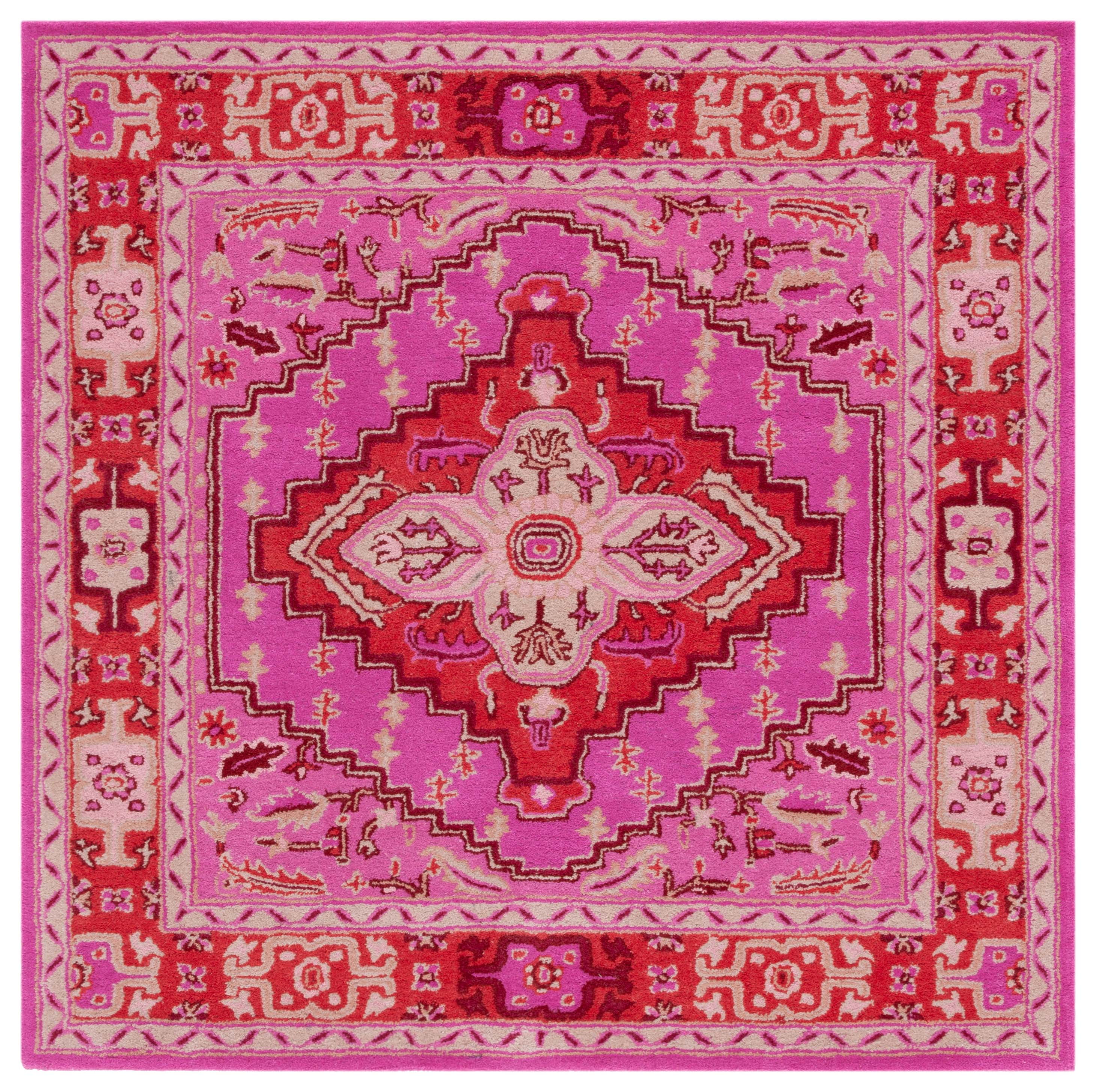 SAFAVIEH Bellagio Major Bordered Wool Area Rug, Red/Pink, 7' x 7 ...