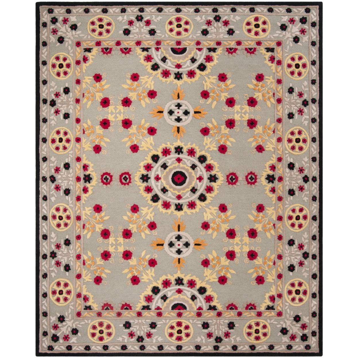 SAFAVIEH Bellagio Pinwheel Geometric Floral Wool Area Rug, Light Grey ...