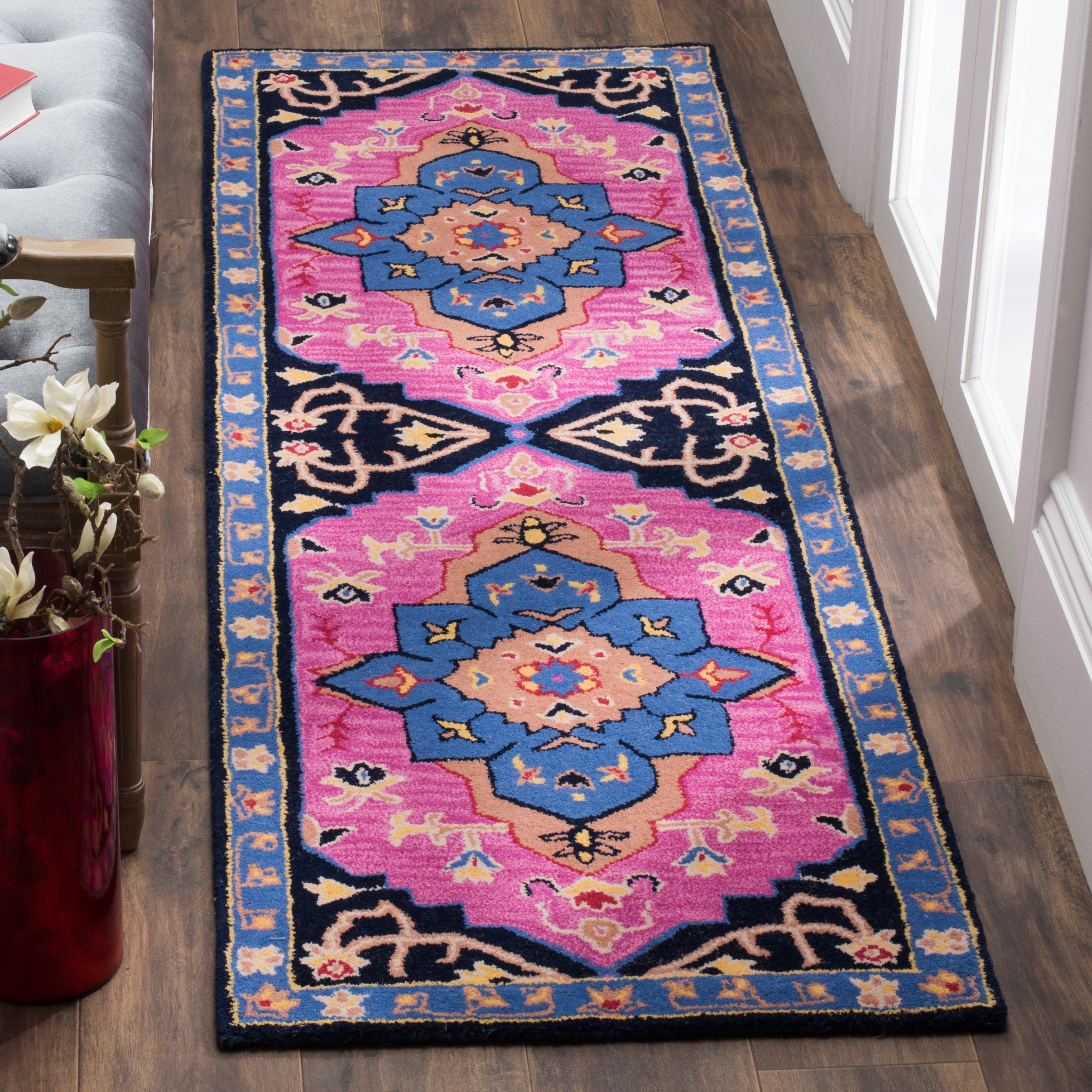 SAFAVIEH Bellagio Trevelyan Floral Wool Runner Rug, Pink/Multi, 2'3" x ...