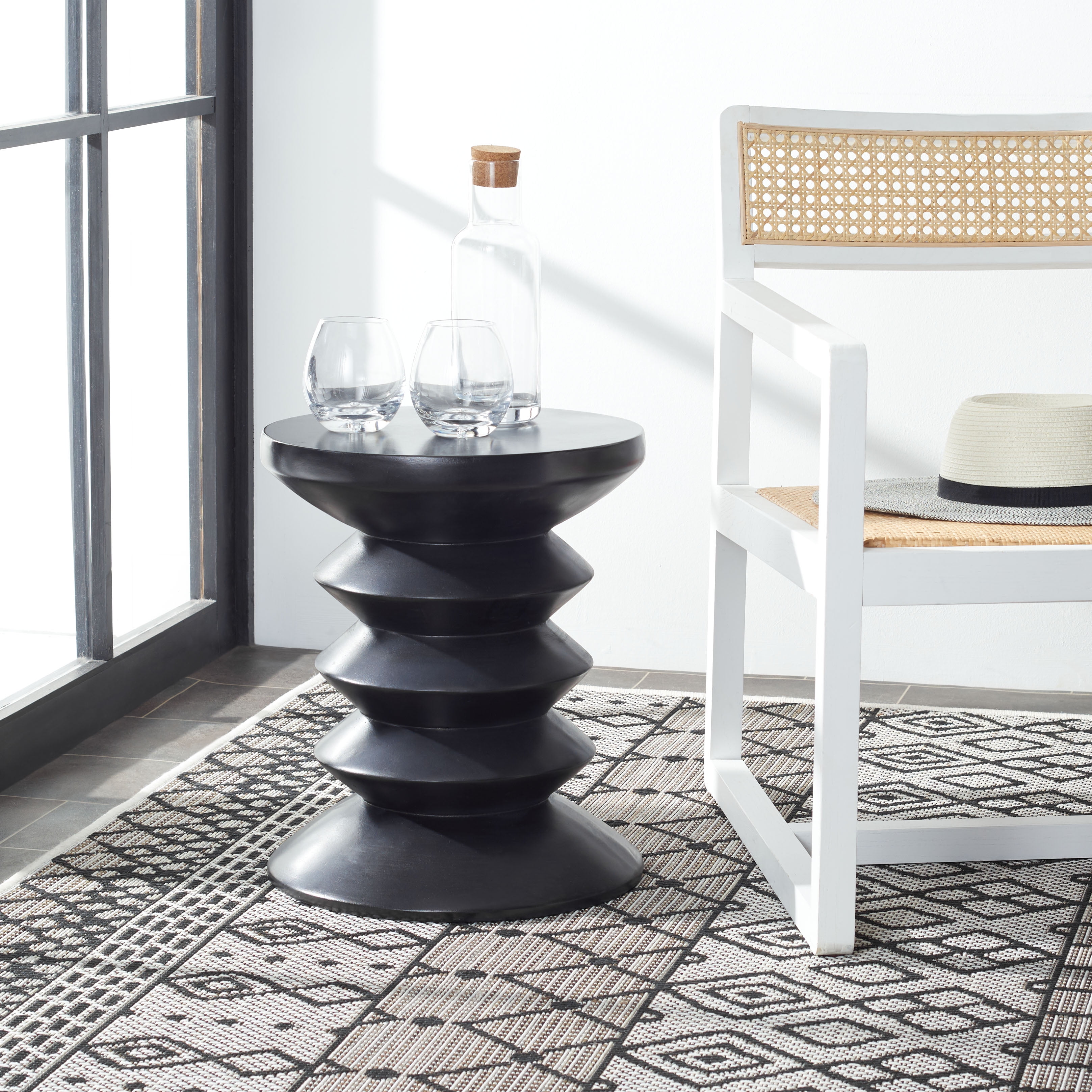 SAFAVIEH Benaya Outdoor Patio Concrete Accent Stool, Black - Walmart.com