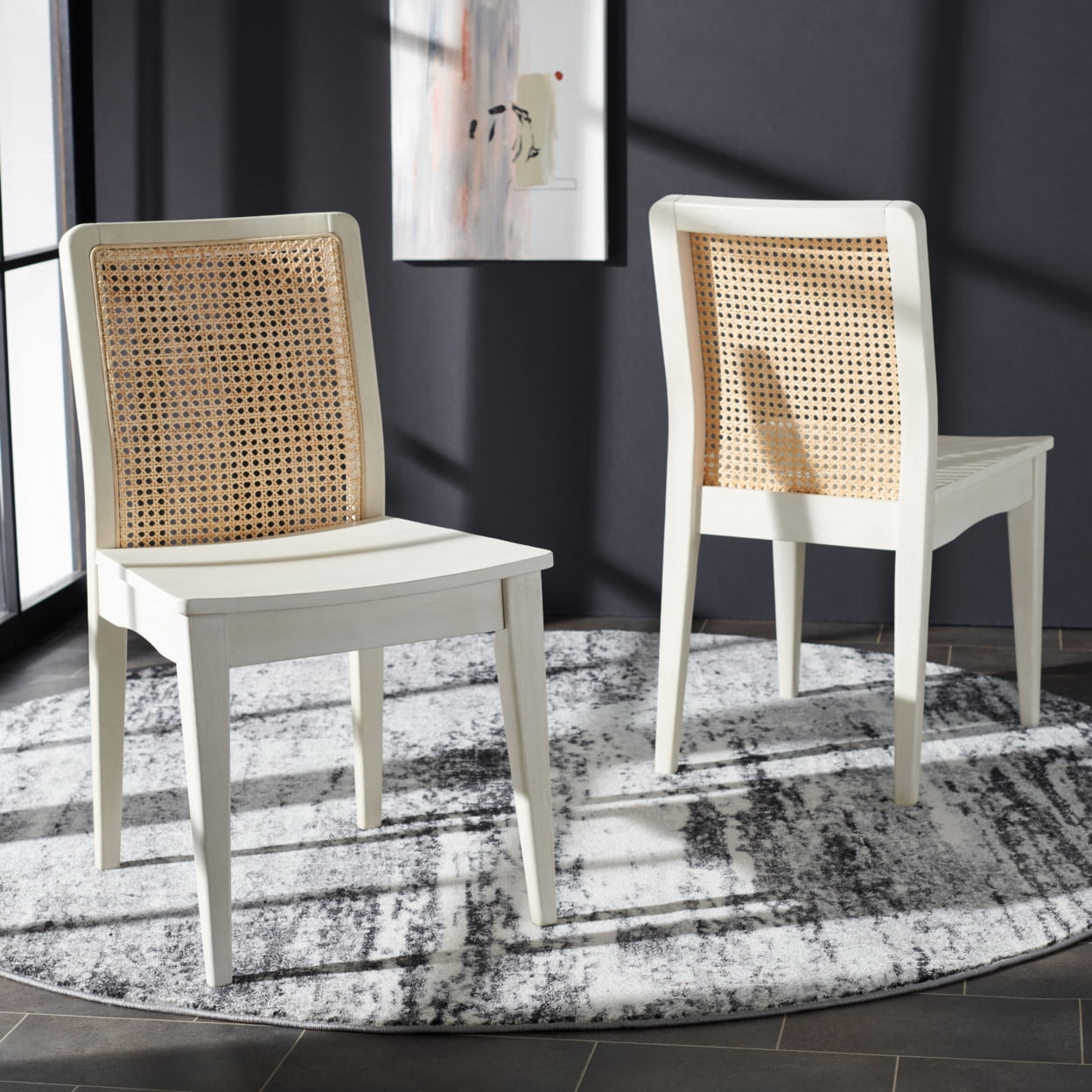 SAFAVIEH Benicio Rattan Dining Chair Set of 2 White / Natural - Walmart.com