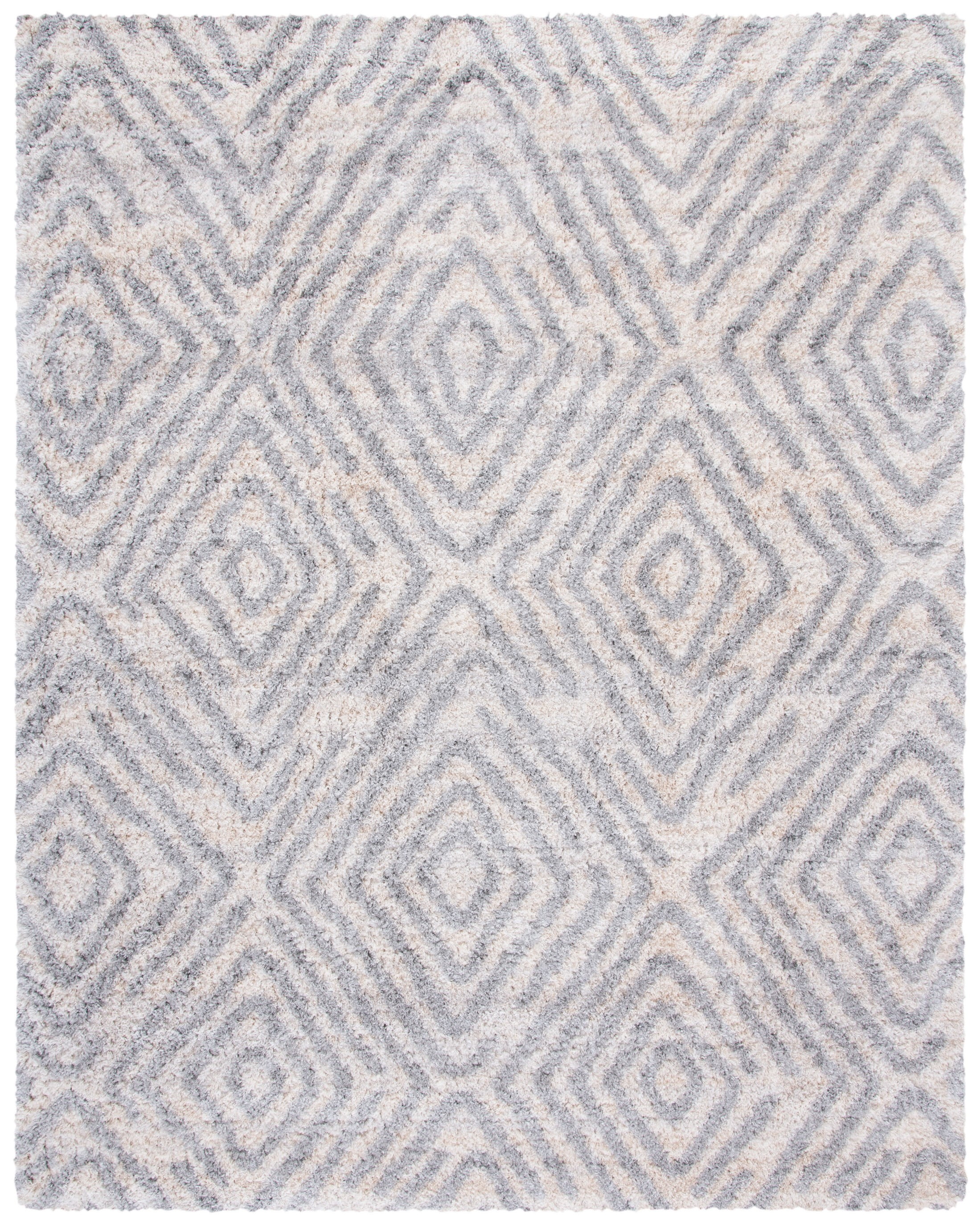 SAFAVIEH Berber Avery Geometric Shag Area Rug, Cream/Grey, 9' x 12 ...