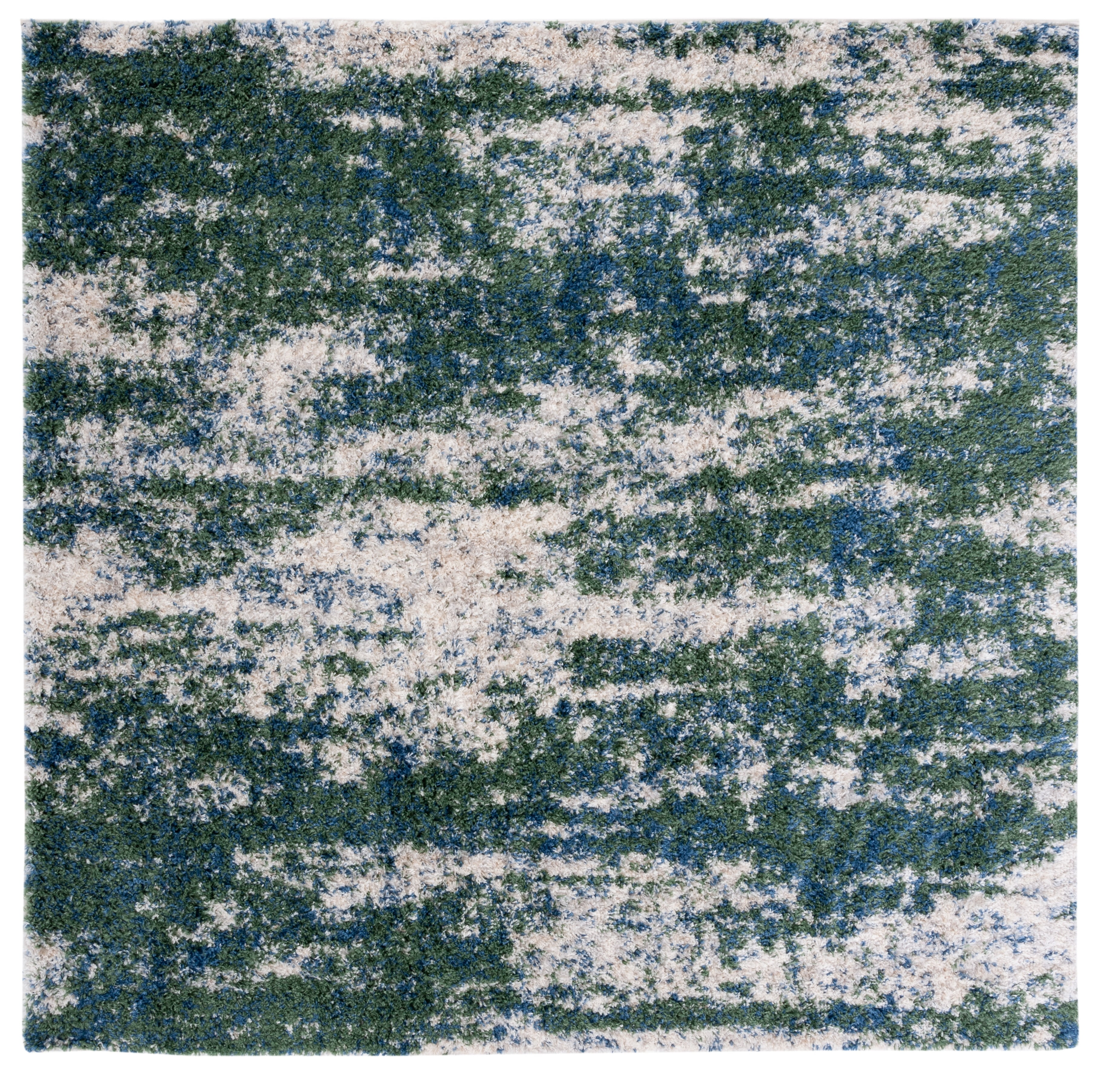 SAFAVIEH Berber Damian Abstract Shag Area Rug, Green/Beige, 3'3" x 3'3 ...