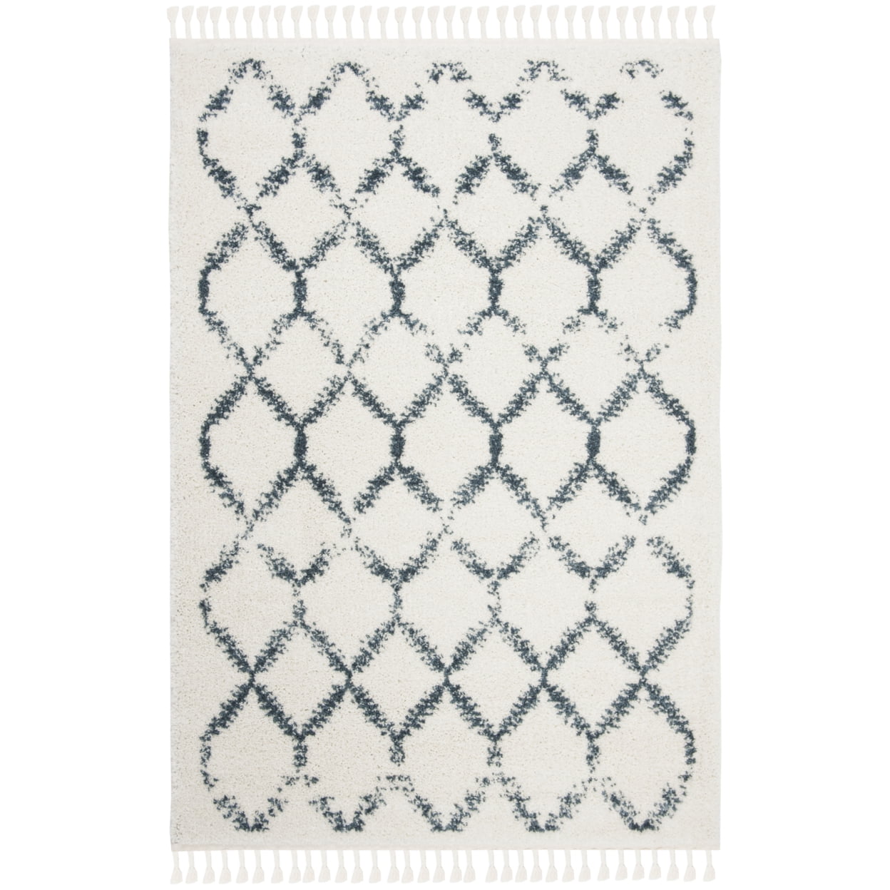 SAFAVIEH Berber Fringe Amable Geometric Shag Area Rug, Cream/Blue, 4' x ...