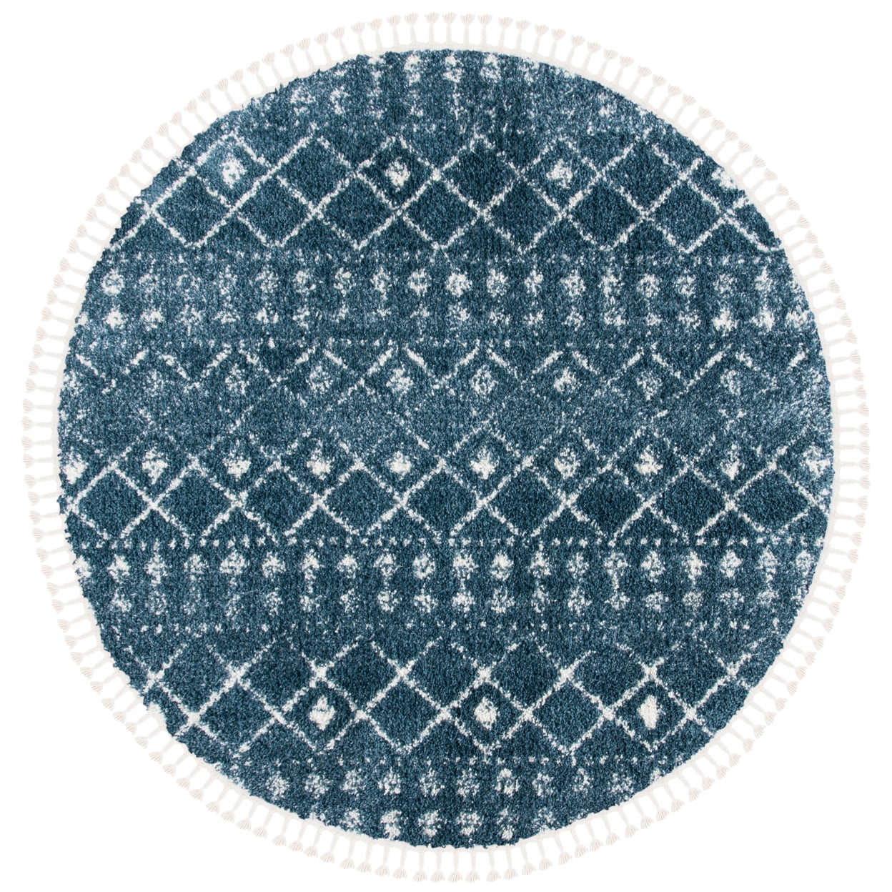 SAFAVIEH Berber Fringe Nathan Aztec Shag Area Rug, Blue/Ivory, 6'7" x 6 ...
