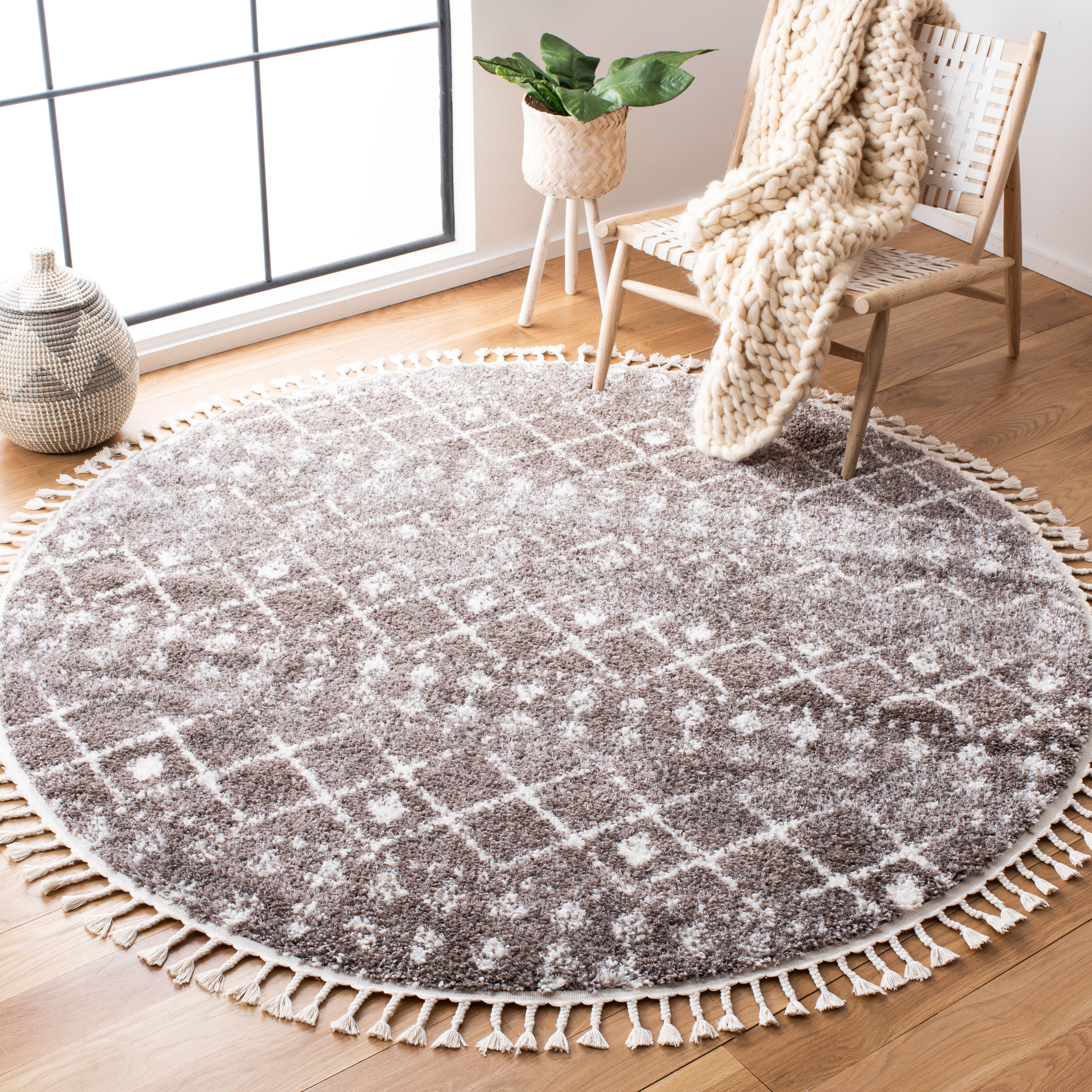 SAFAVIEH Berber Fringe Nathan Aztec Shag Area Rug, Brown/Ivory, 6'7" x ...