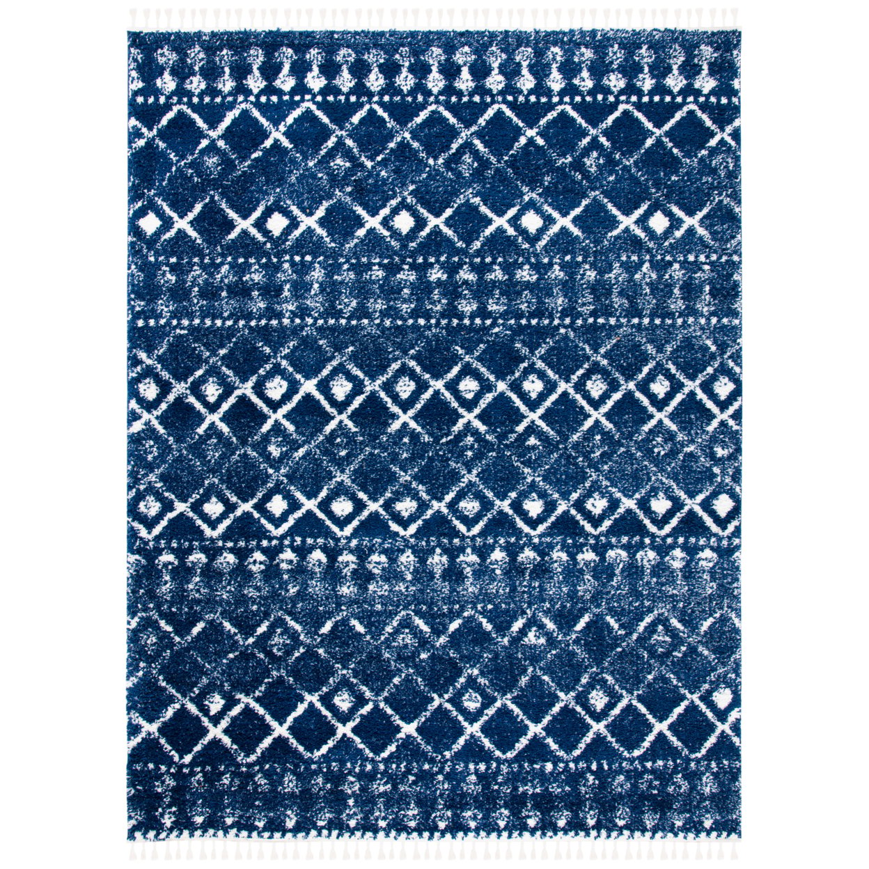 SAFAVIEH Berber Fringe Nathan Aztec Shag Area Rug, Dark Blue/Ivory, 9 ...