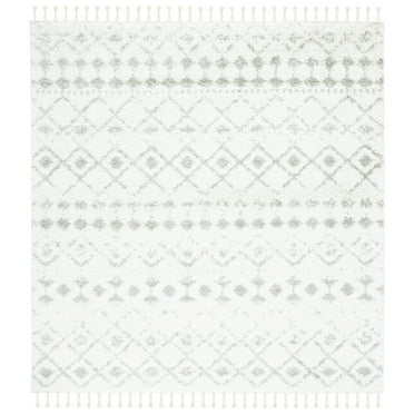 SAFAVIEH Berber Fringe Shag Vinal Aztec Area Rug, Ivory/Sage, 4' x 6 ...