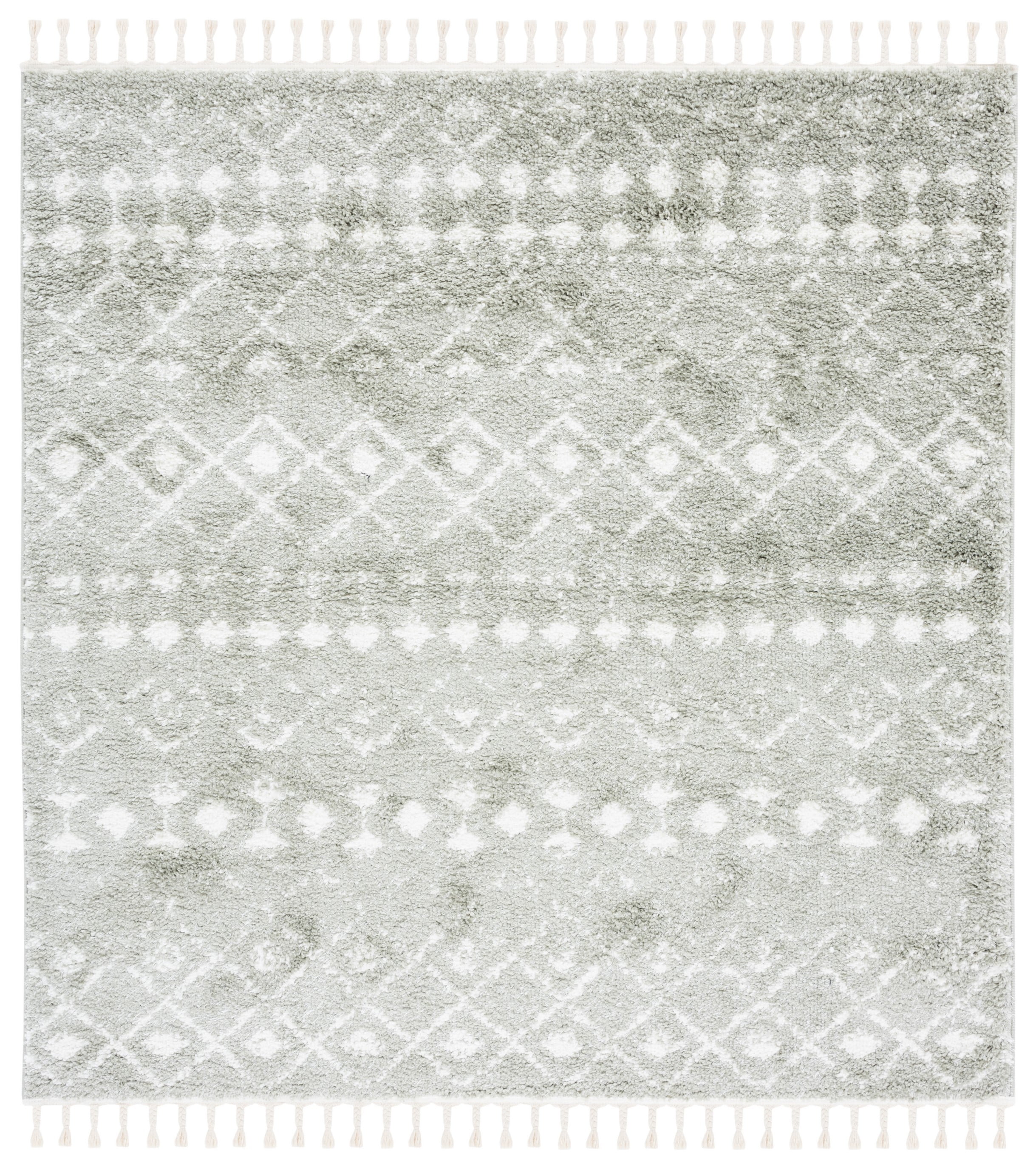 SAFAVIEH Berber Fringe Shag Vinal Aztec Area Rug, Sage/Ivory, 6'7" x 6 ...