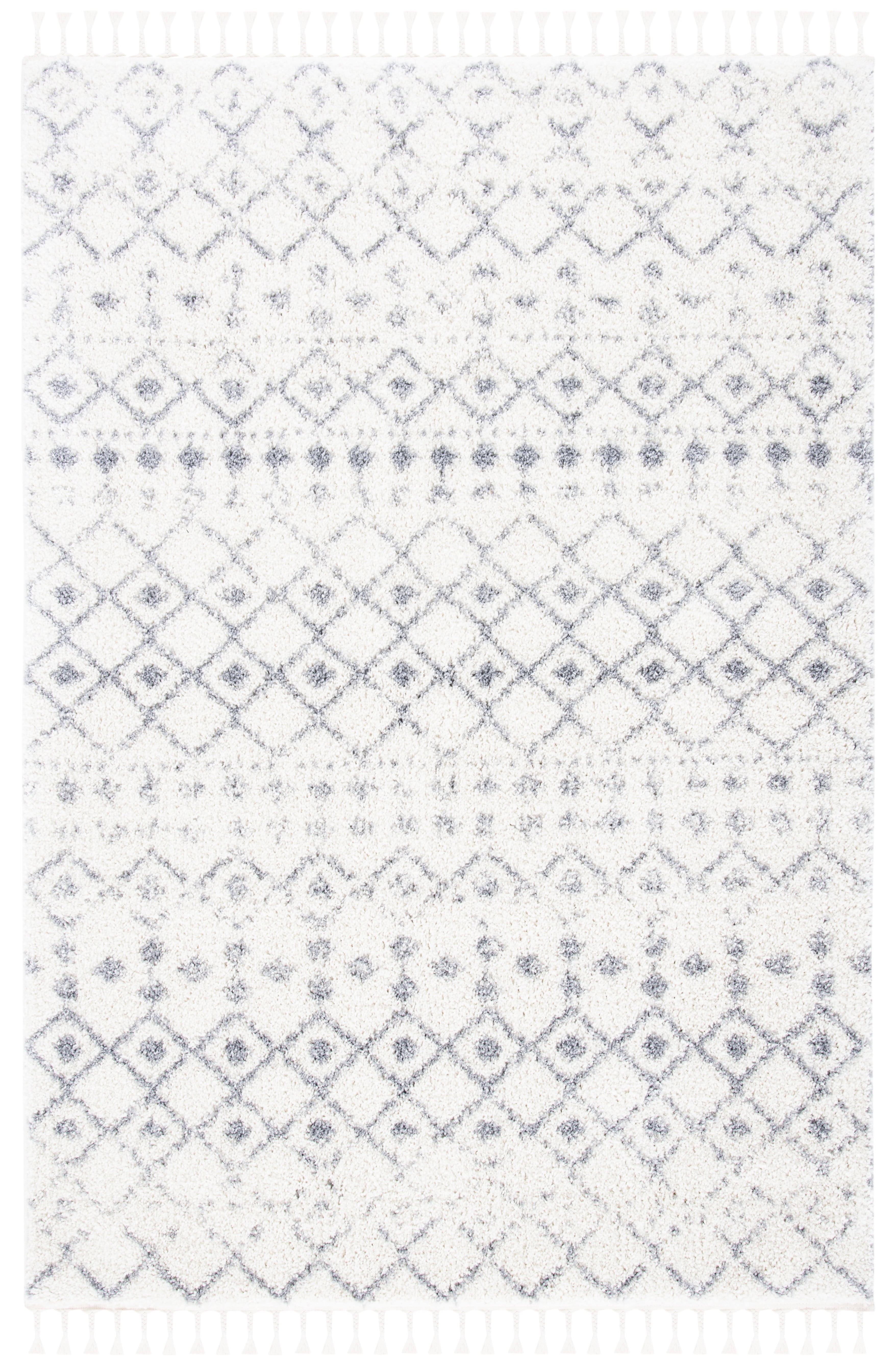 SAFAVIEH Berber Fringe Vinal Aztec Shag Area Rug, Ivory/Grey, 5'3" x 7 ...