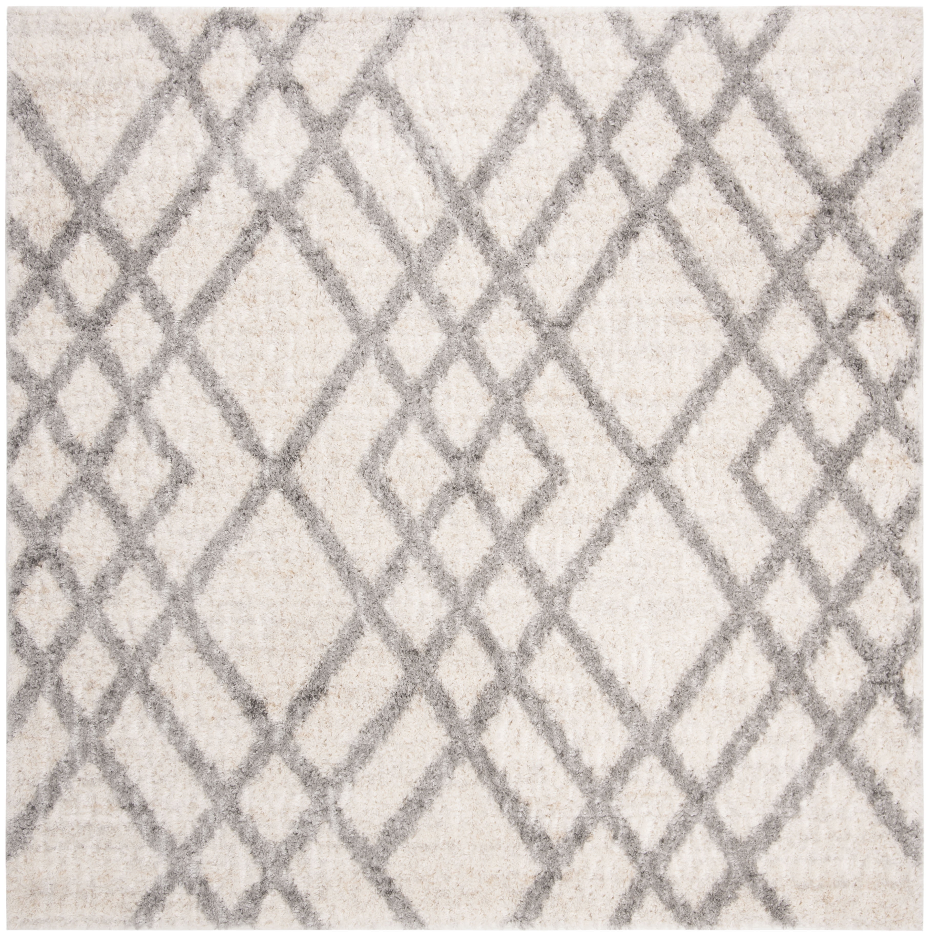 SAFAVIEH Berber Kyle Geometric Shag Area Rug, Cream/Grey, 8' x 8 ...