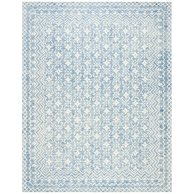 SAFAVIEH Blossom Azura Geometric Wool Area Rug, Blue/Ivory, 9' x 12 ...