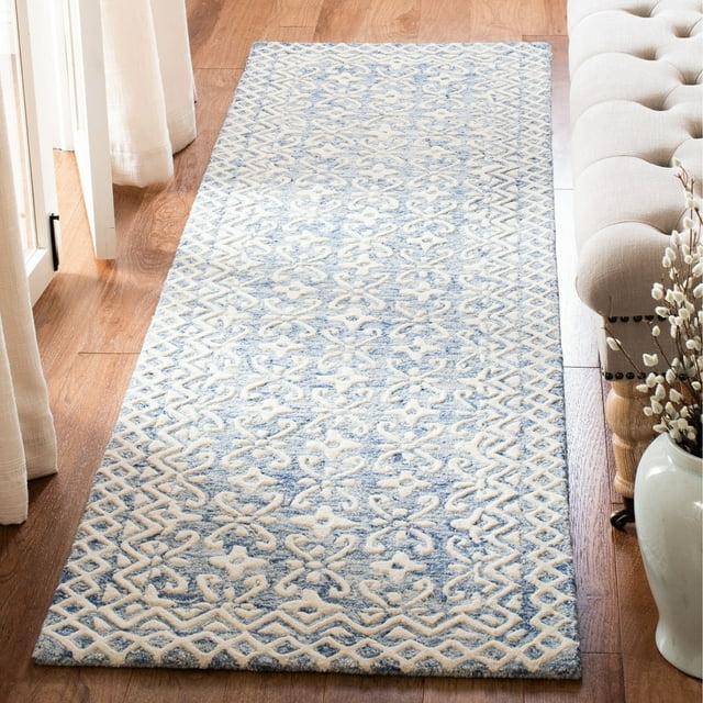 SAFAVIEH Blossom Azura Floral Bordered Wool Runner Rug, Blue/Ivory, 2'3 ...