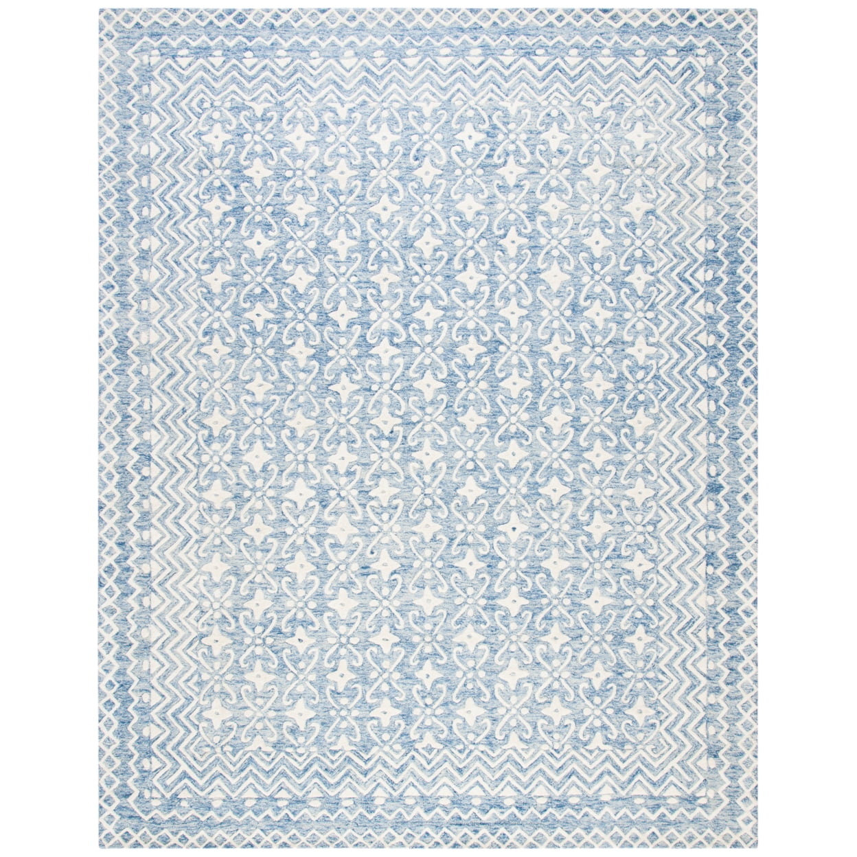 SAFAVIEH Blossom Azura Geometric Wool Area Rug, Blue/Ivory, 8' x 8 ...