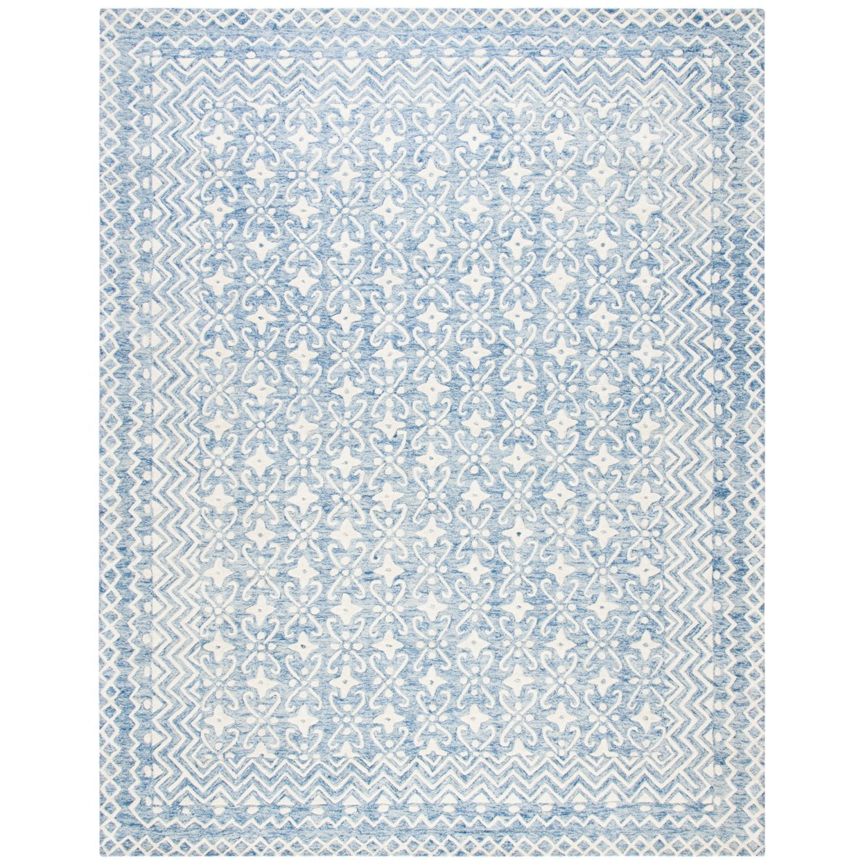 SAFAVIEH Blossom Azura Geometric Wool Area Rug, Blue/Ivory, 9' x 12 ...