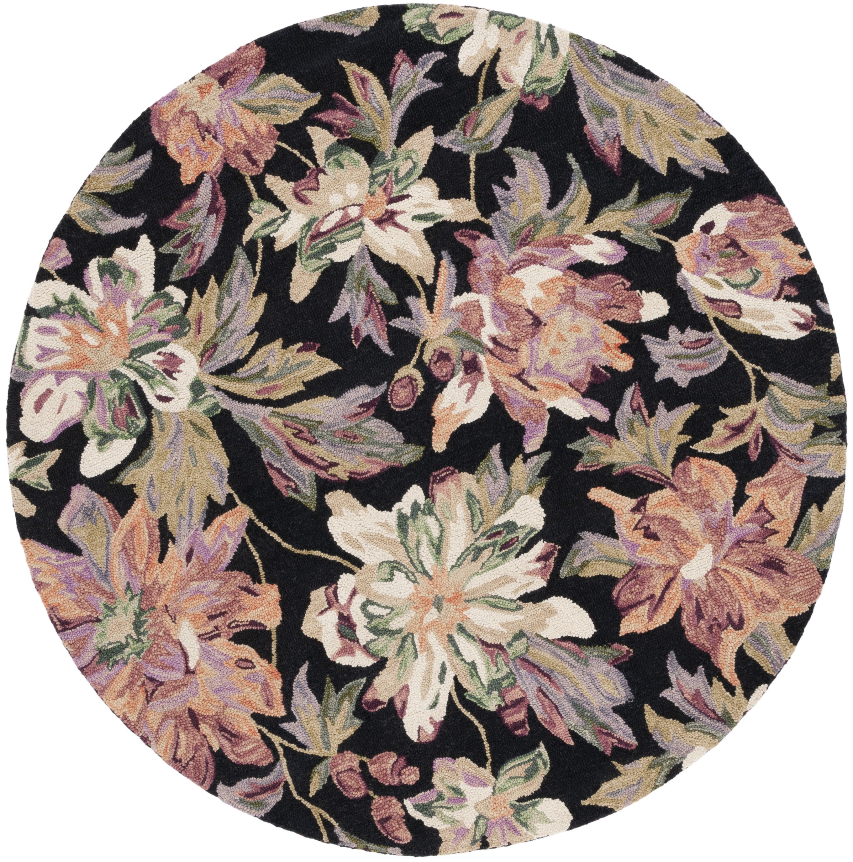 SAFAVIEH Blossom Fisher Floral Area Rug, Black/Plum, 6' x 6' Round ...