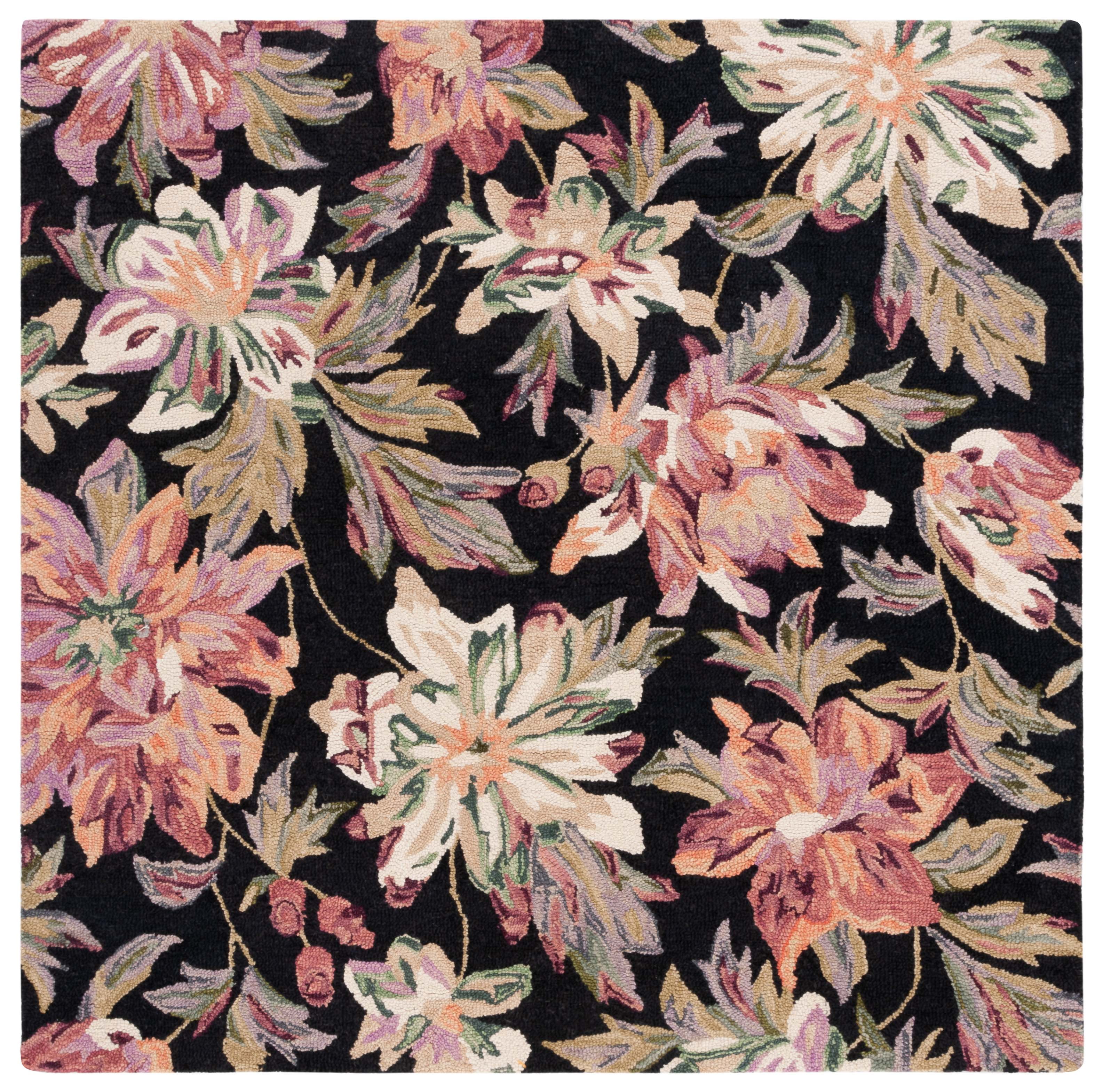 SAFAVIEH Blossom Fisher Floral Area Rug, Black/Plum, 6' x 6' Square ...