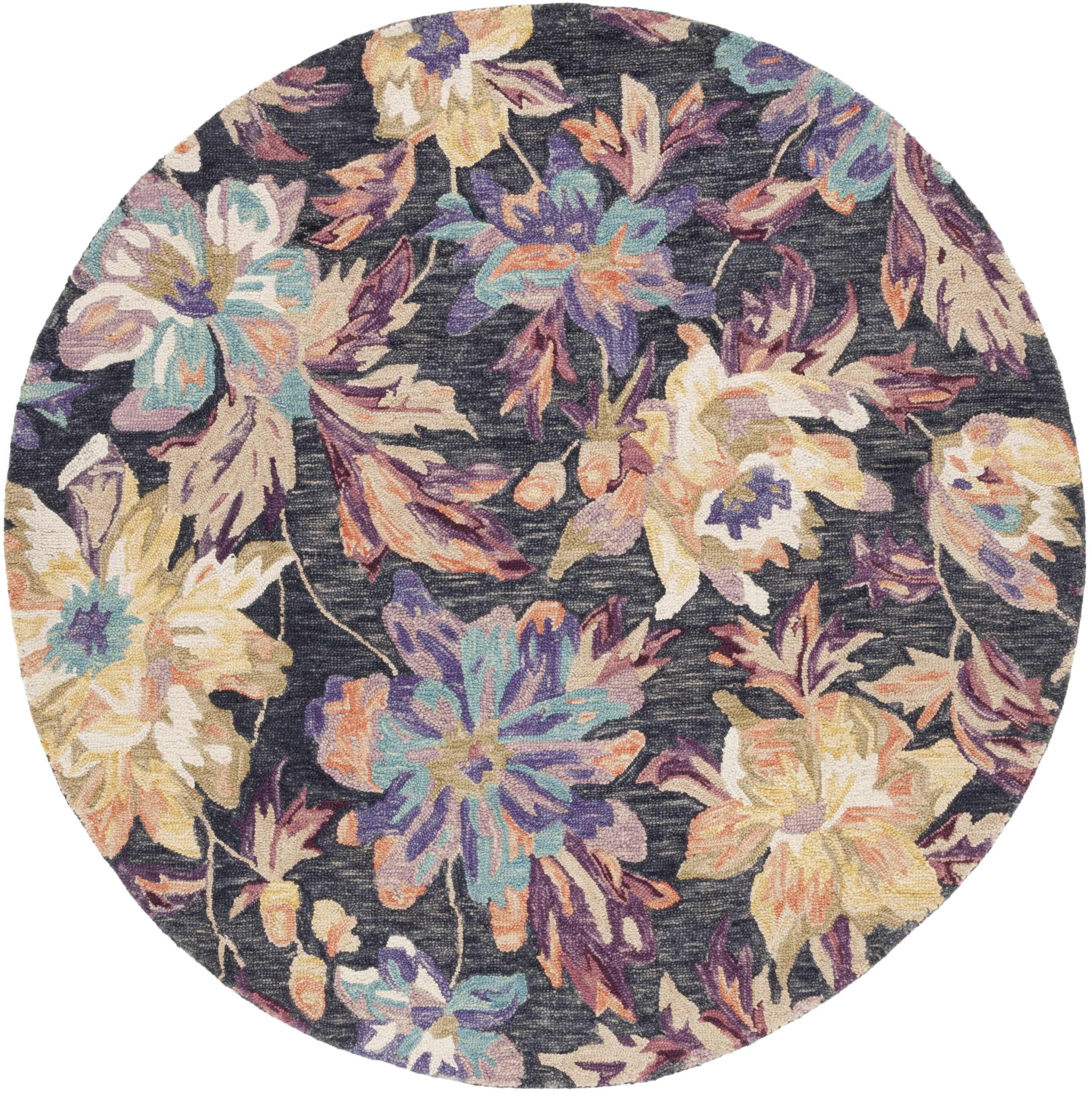 SAFAVIEH Blossom Fisher Floral Area Rug, Charcoal/Plum, 6' x 6' Round ...