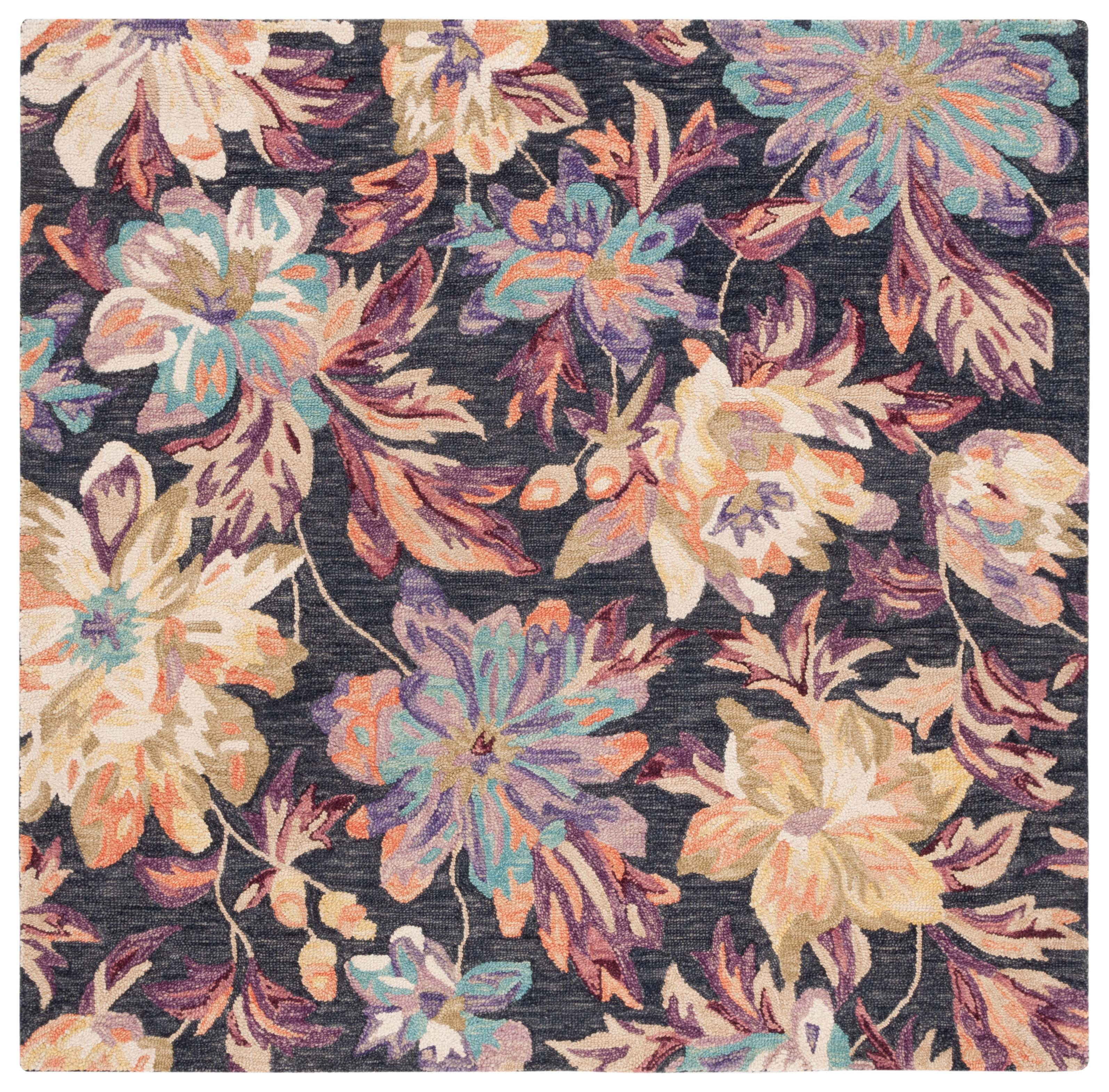 SAFAVIEH Blossom Fisher Floral Area Rug, Charcoal/Plum, 6' x 6' Square ...