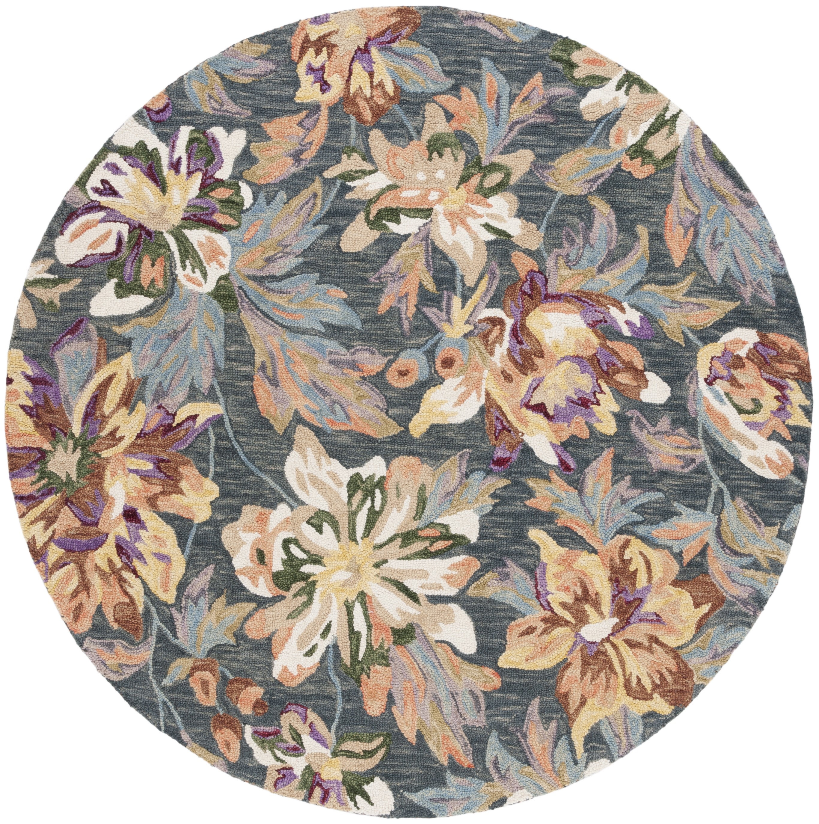 SAFAVIEH Blossom Fisher Floral Area Rug, Grey/Violet, 6' x 6' Round ...