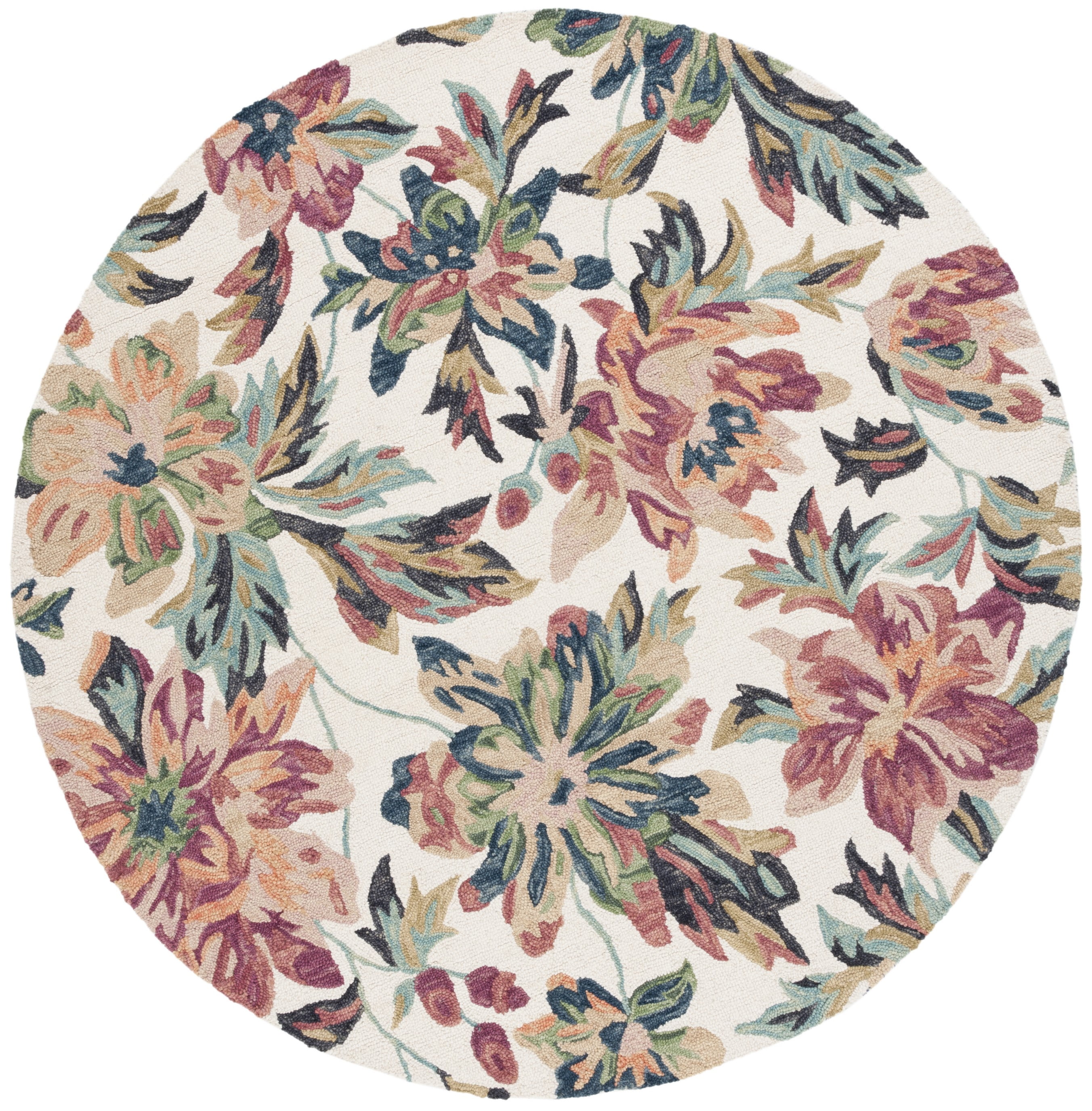 SAFAVIEH Blossom Fisher Floral Area Rug, Ivory/Plum, 6' x 6' Round ...