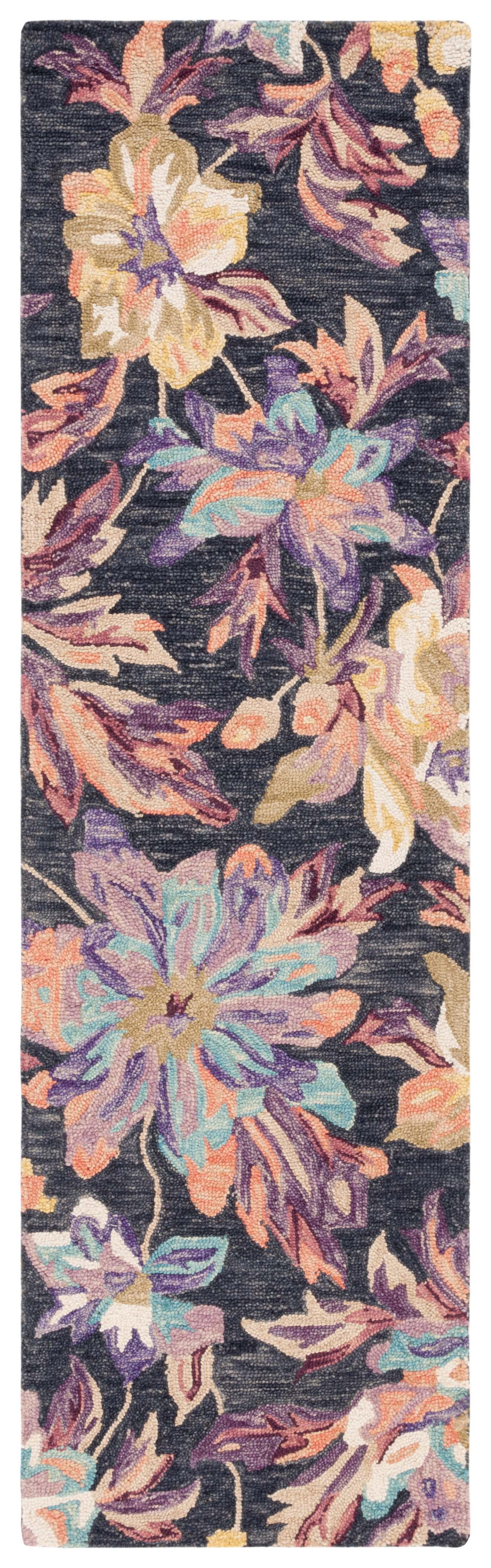 SAFAVIEH Blossom Fisher Floral Runner Rug, Charcoal/Plum, 2'3" x 8 ...