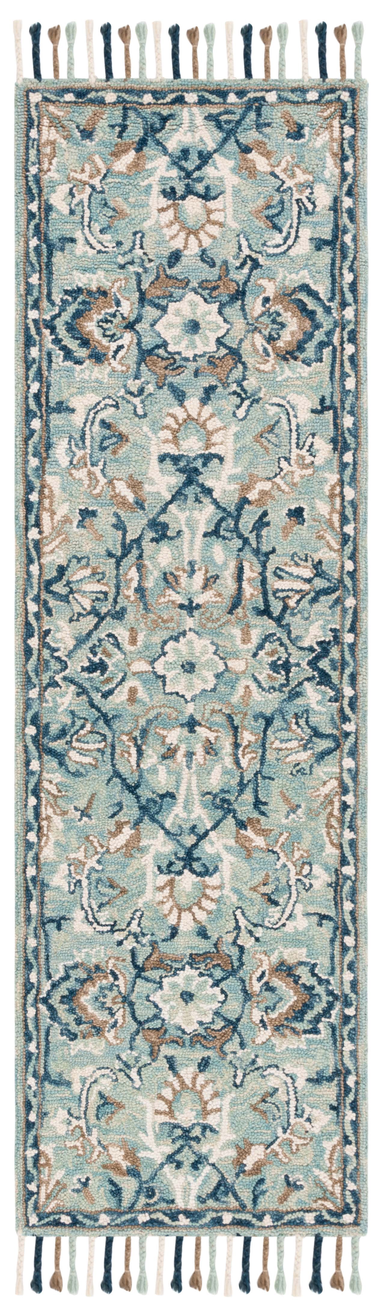 SAFAVIEH Blossom Frona Floral Wool Runner Rug, Blue/Ivory, 2'3