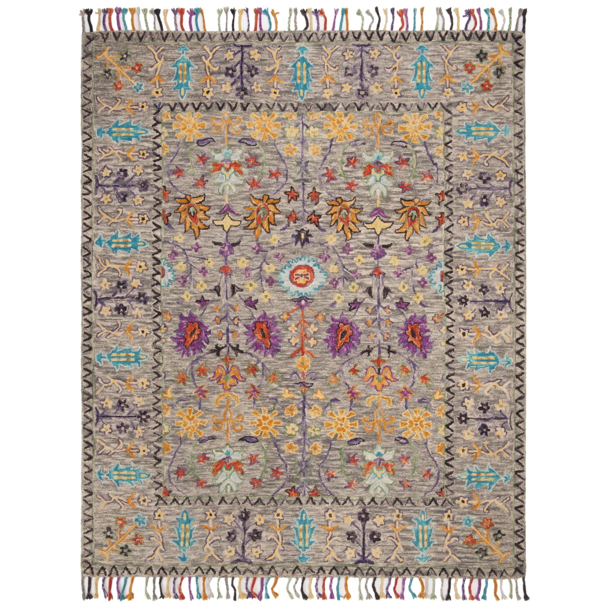 SAFAVIEH Blossom Hamilton Floral Wool Fringed Runner Rug, Grey/Multi, 2 ...