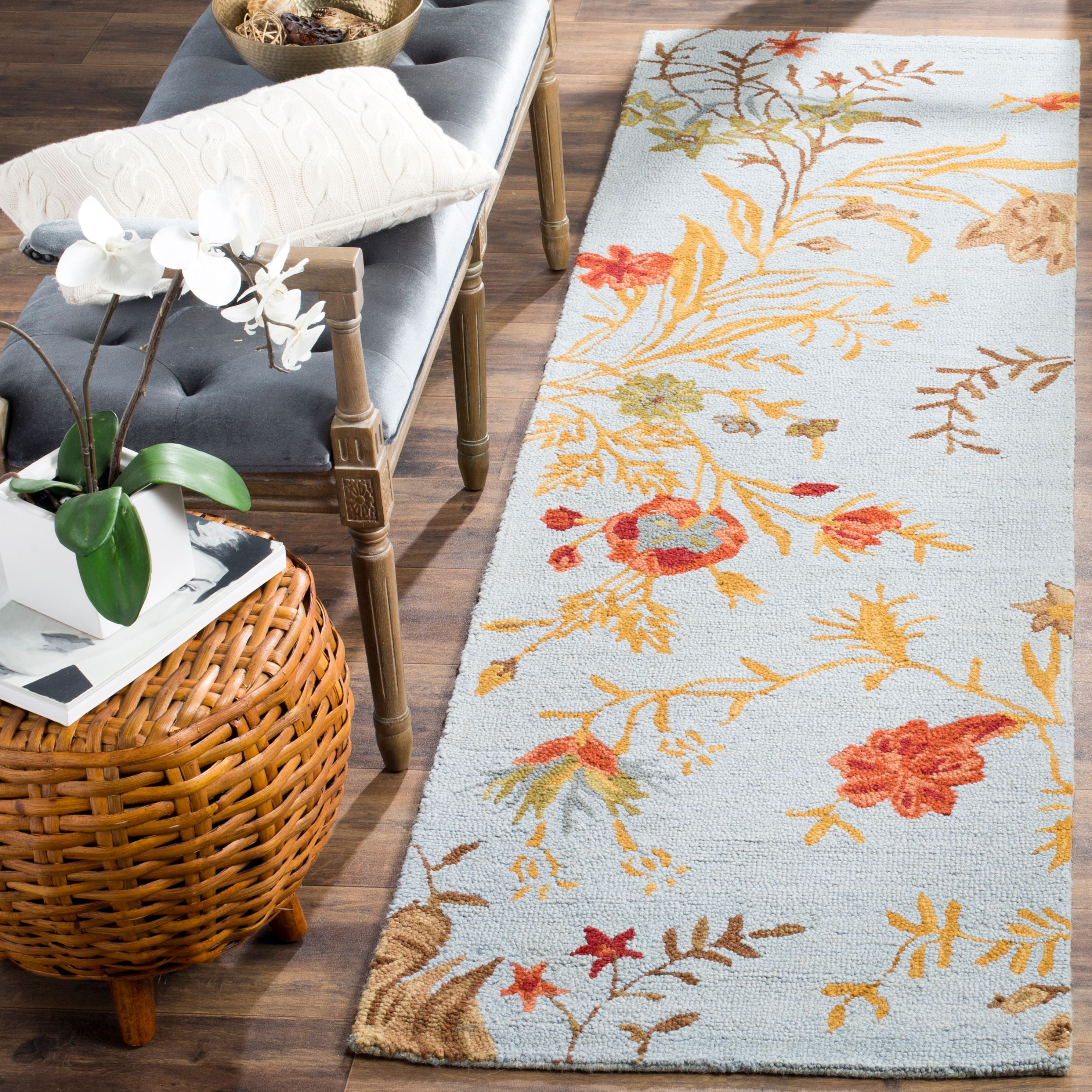 SAFAVIEH Blossom Kelly Floral Flower Wool Runner Rug, Blue/Multi, 2'3 ...