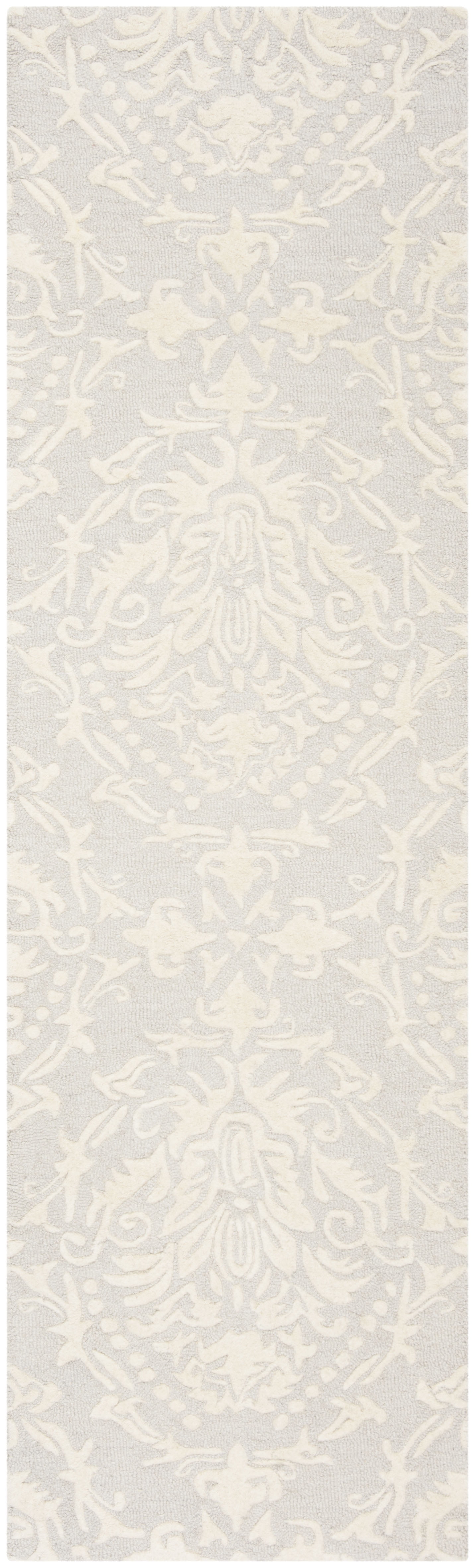 SAFAVIEH Blossom Kestrel Damask Wool Runner Rug, Light Grey/Ivory, 2'3 ...