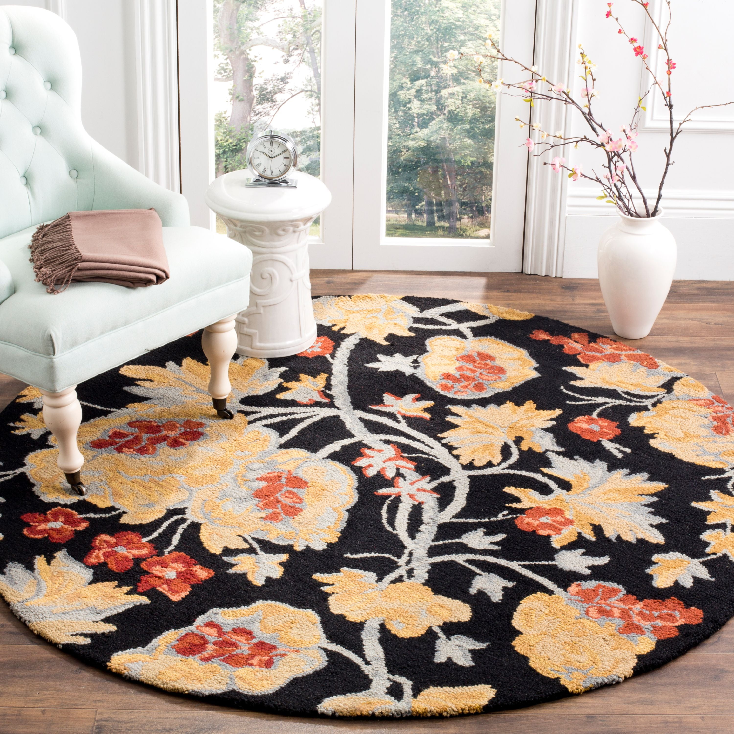 SAFAVIEH Blossom Kimmee Floral Flower Wool Area Rug, Black/Multi, 6' x ...