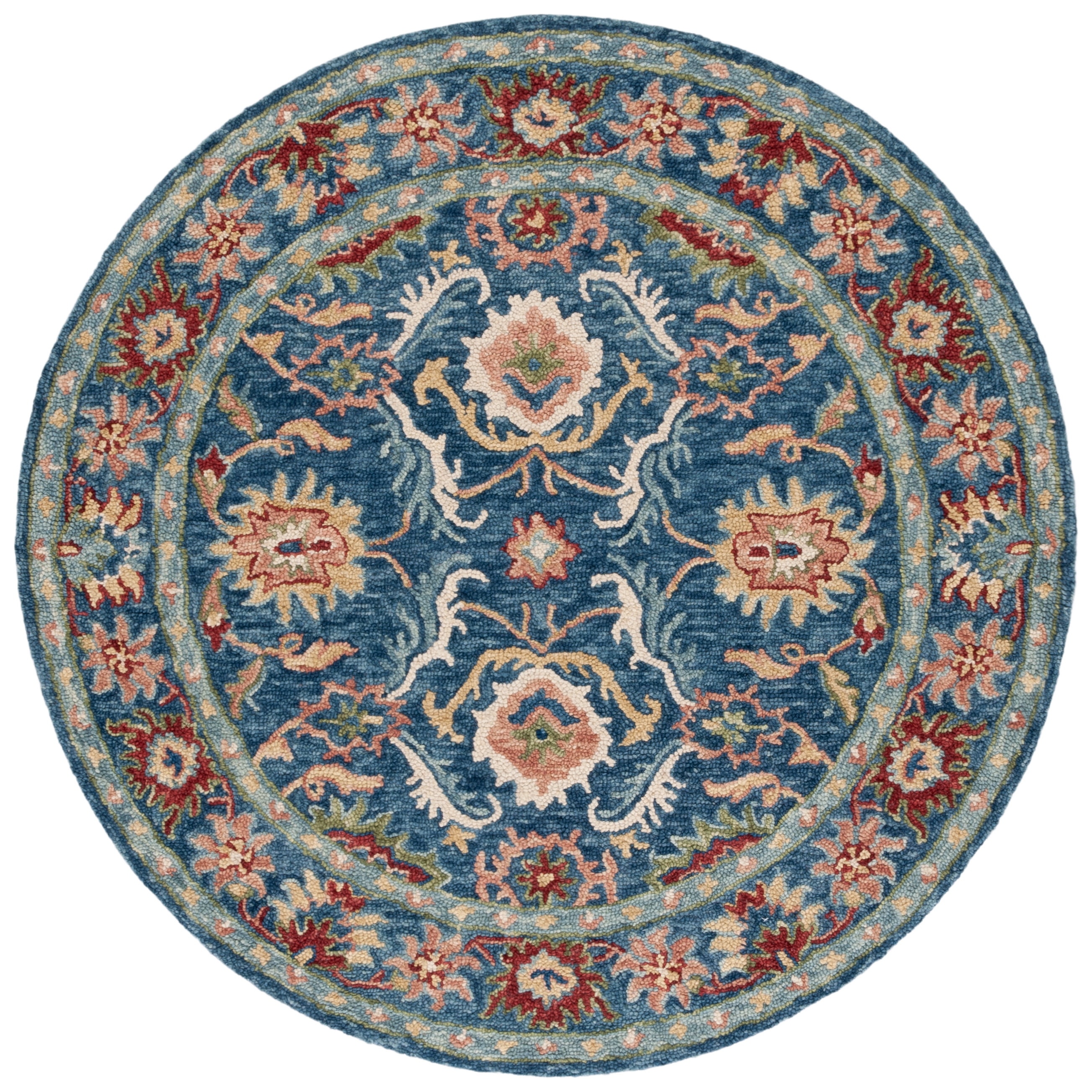 SAFAVIEH Blossom Lars Floral Area Rug, Blue/Green, 6' x 6' Round ...