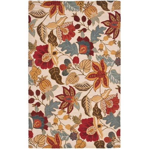 SAFAVIEH Blossom Lena Floral Flowers Wool Area Rug, Ivory/Multi, 4' x 6 ...