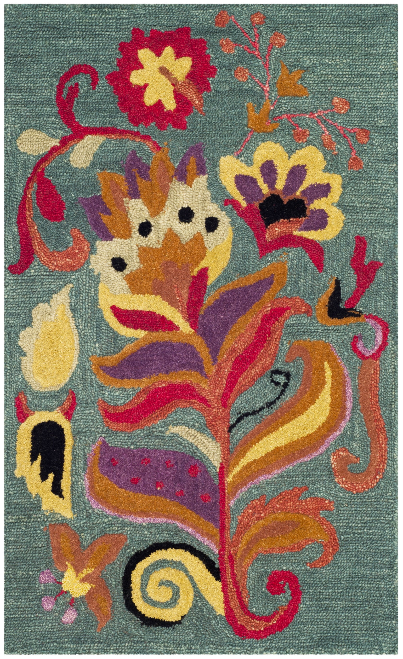 SAFAVIEH Blossom Mary Floral Flames Wool Area Rug, Blue/Multi, 2'6" x 4 ...