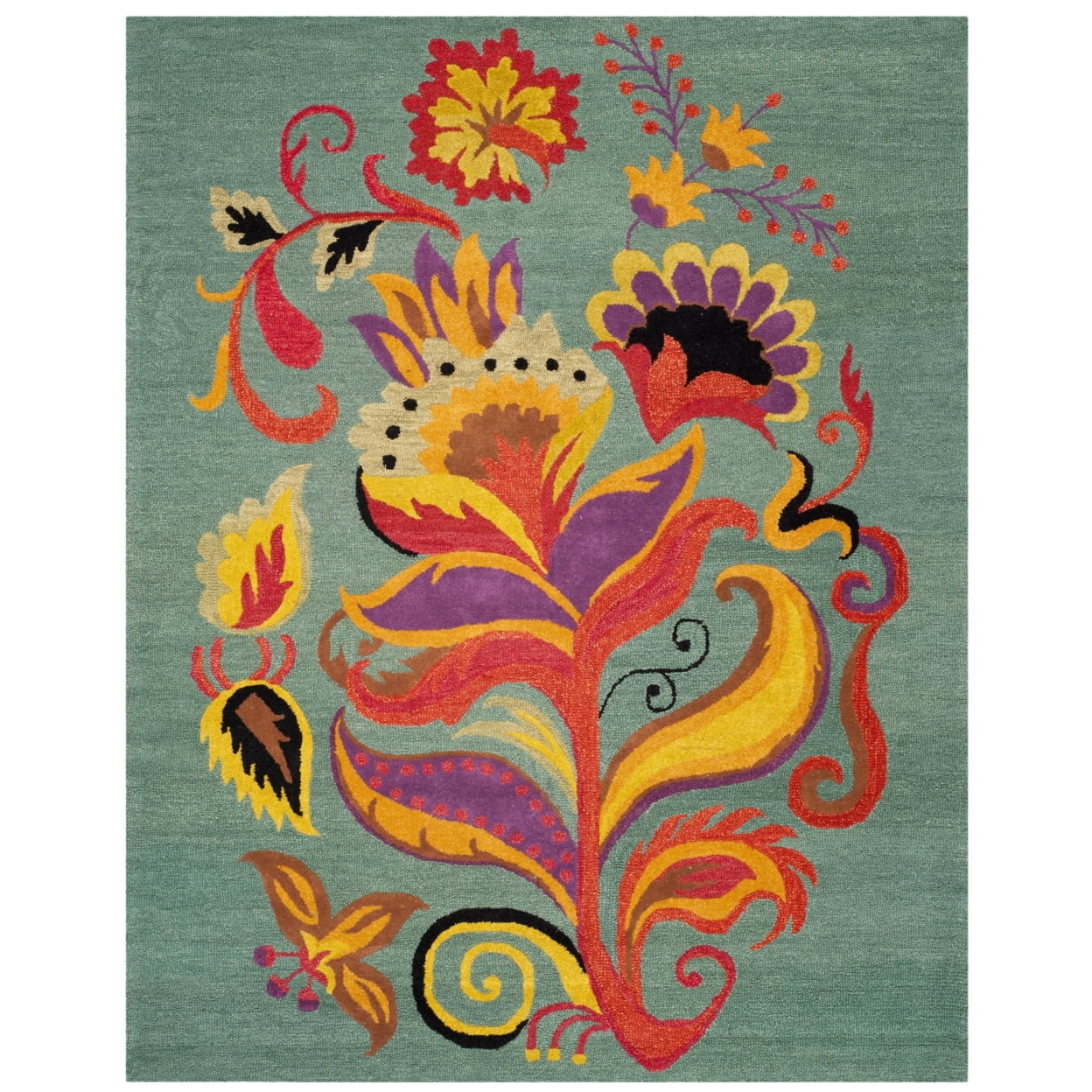 SAFAVIEH Blossom Mary Floral Flames Wool Area Rug, Blue/Multi, 2'6" x 4 ...