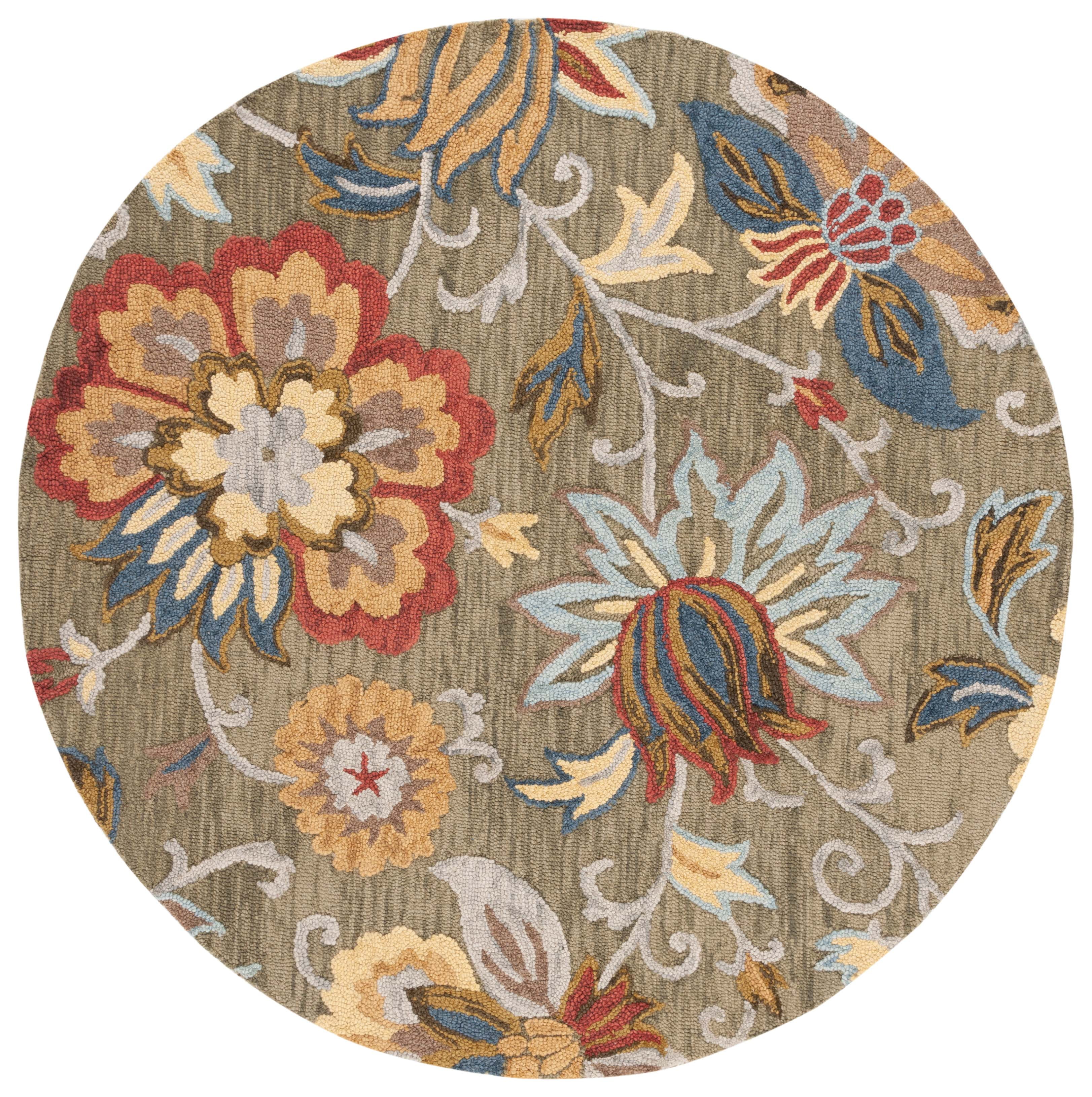 SAFAVIEH Blossom Odran Floral Area Rug, Green/Red, 6' x 6' Round ...
