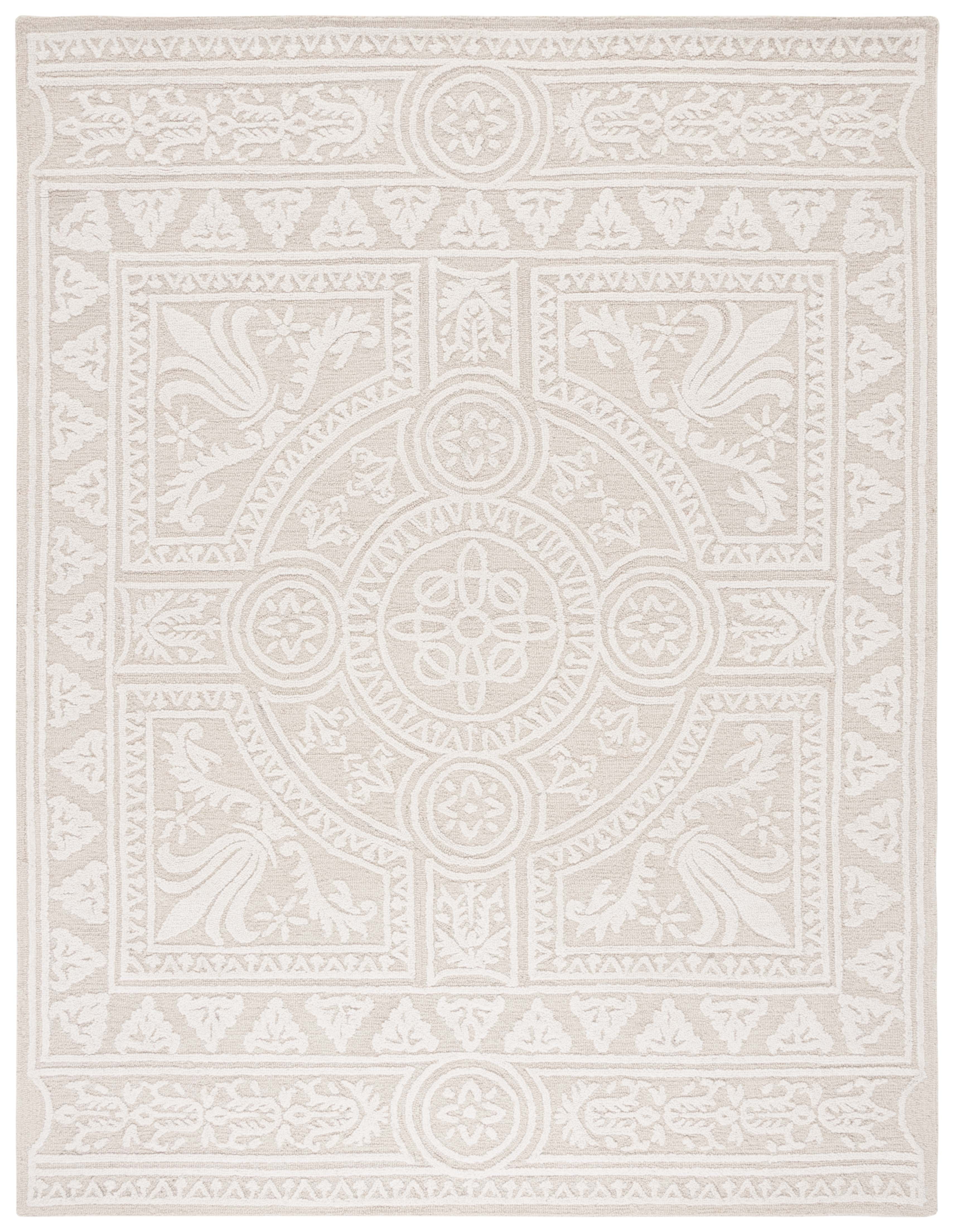 SAFAVIEH Blossom Roy Mediallion Wool Area Rug, Light Grey/Ivory, 8' x ...