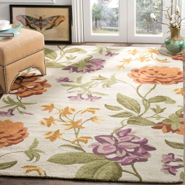 SAFAVIEH Blossom Tracy Floral Flowers Wool Area Rug, Ivory/Multi, 5' x ...