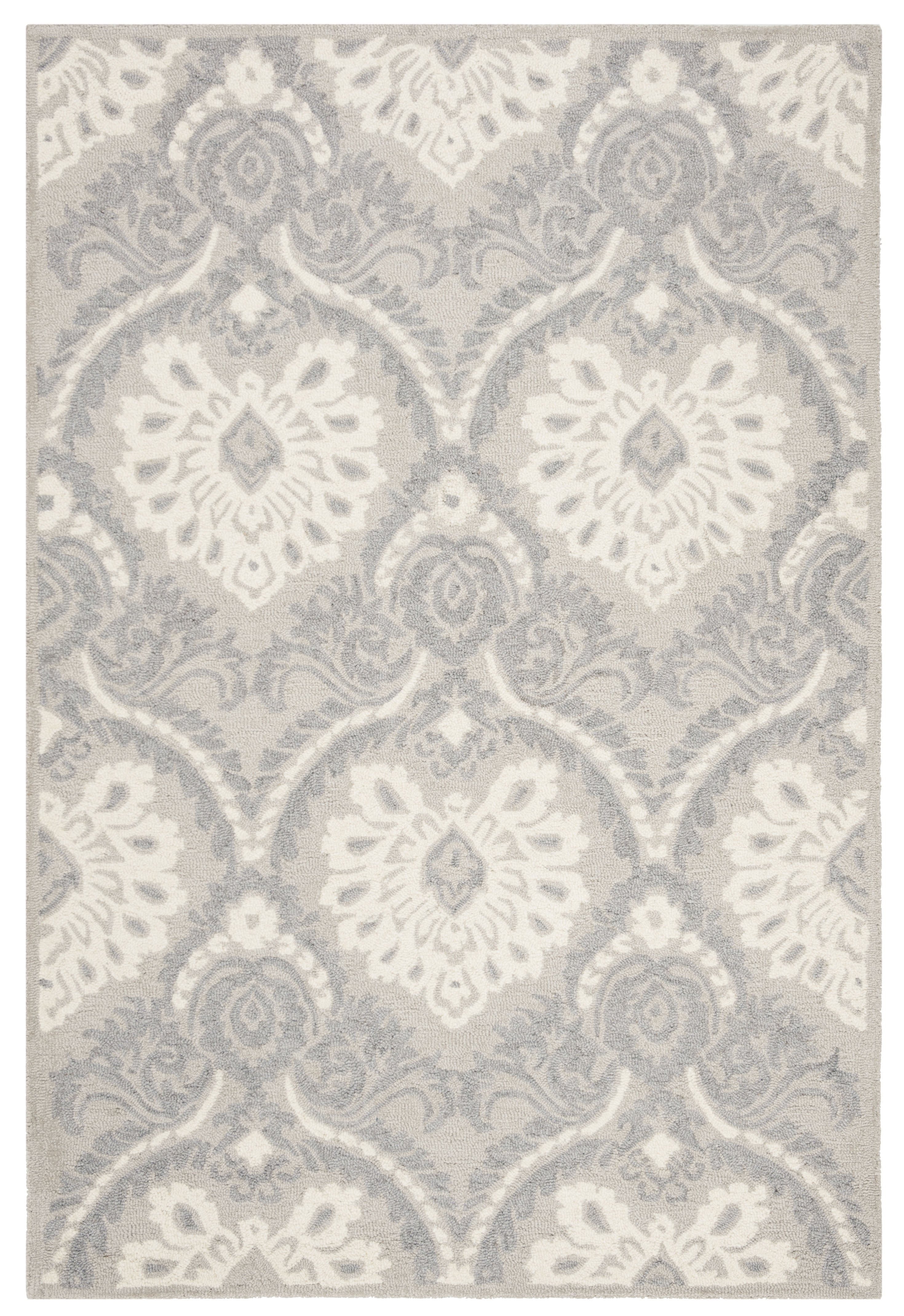 SAFAVIEH Blossom Travis Damask Wool Area Rug, Light Grey/Ivory, 4' x 6 ...