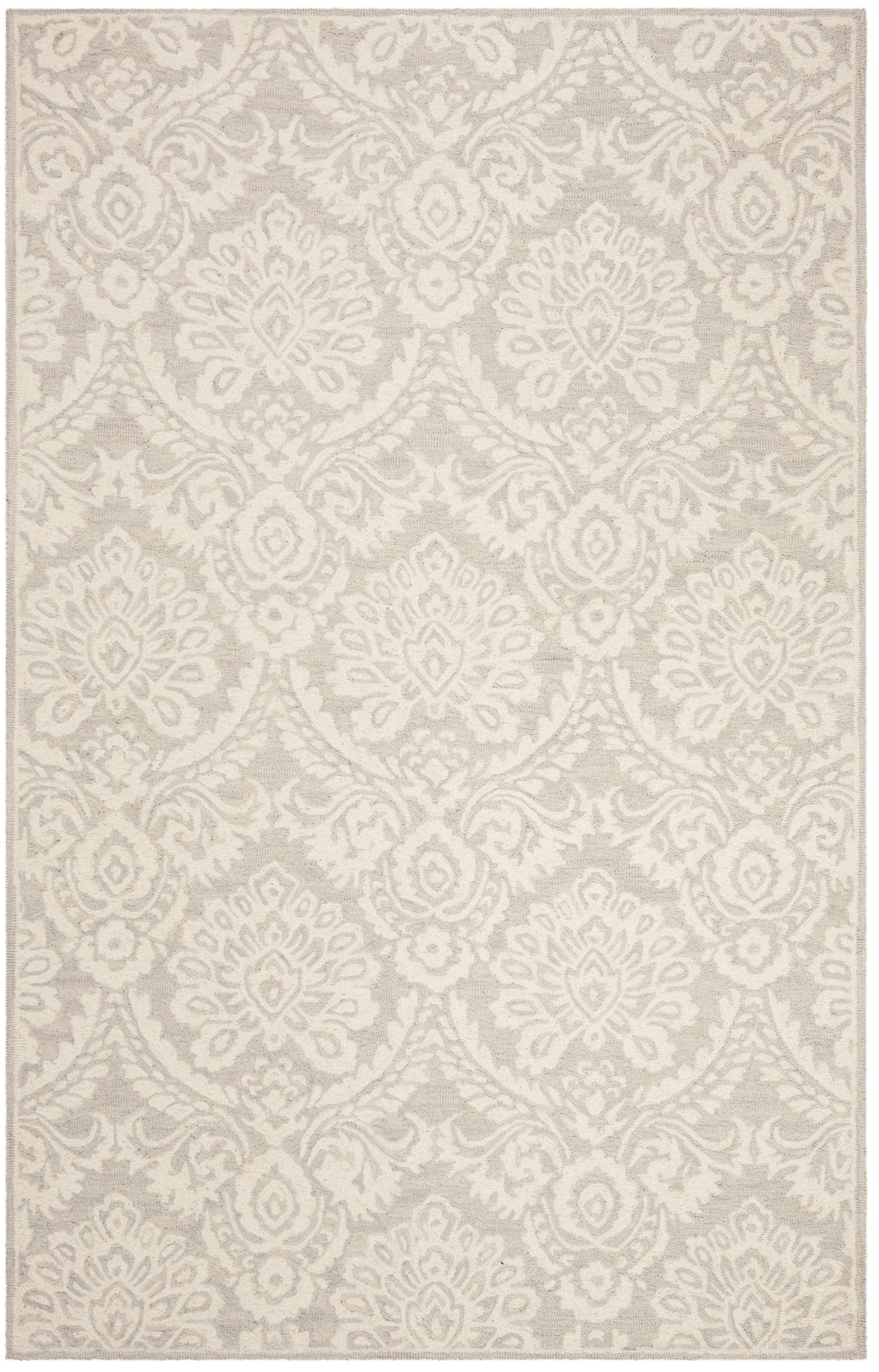 SAFAVIEH Blossom Travis Damask Wool Area Rug, Silver/Ivory, 5' x 8 ...