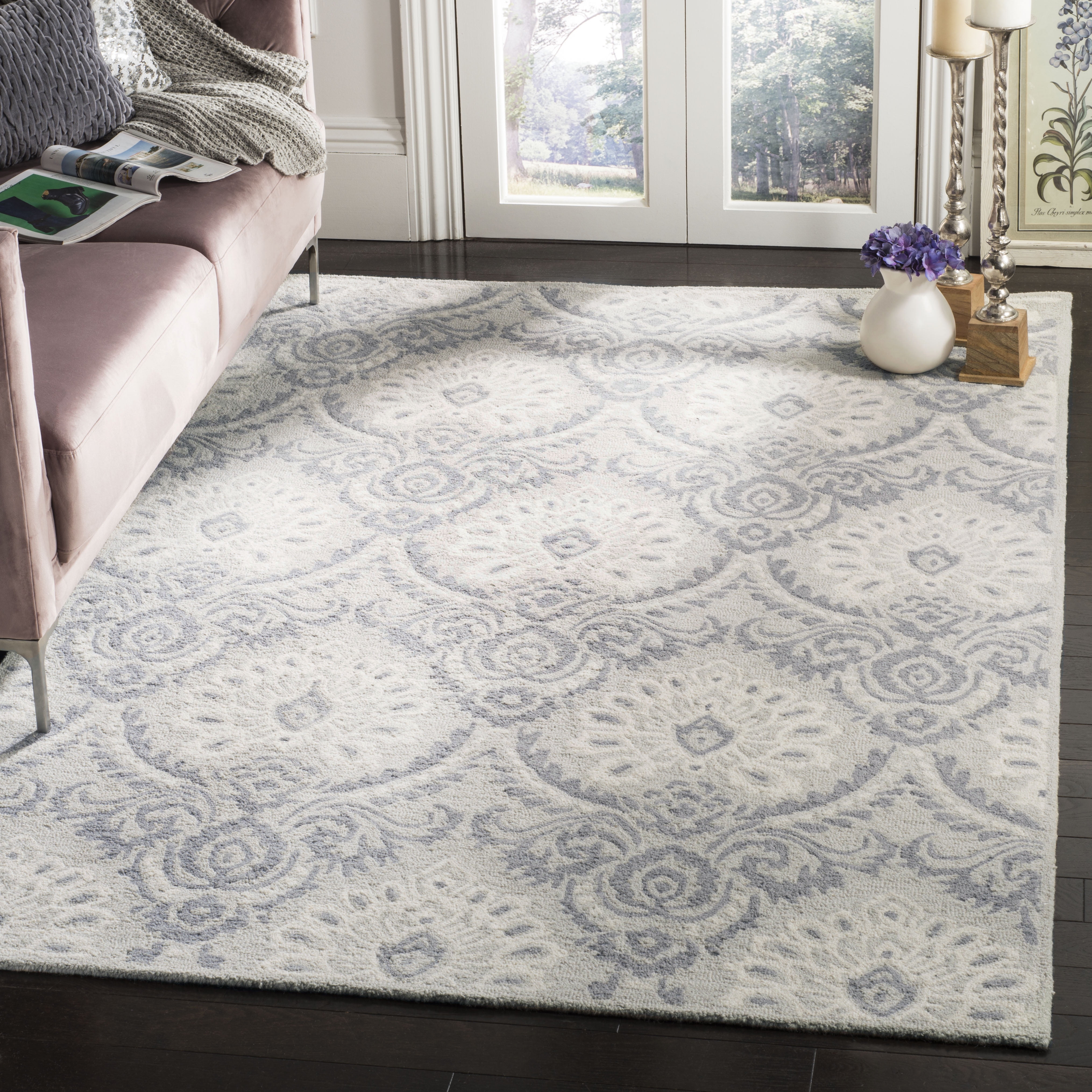 SAFAVIEH Blossom Travis Geometric Wool Area Rug, Light Grey/Ivory, 8' x ...