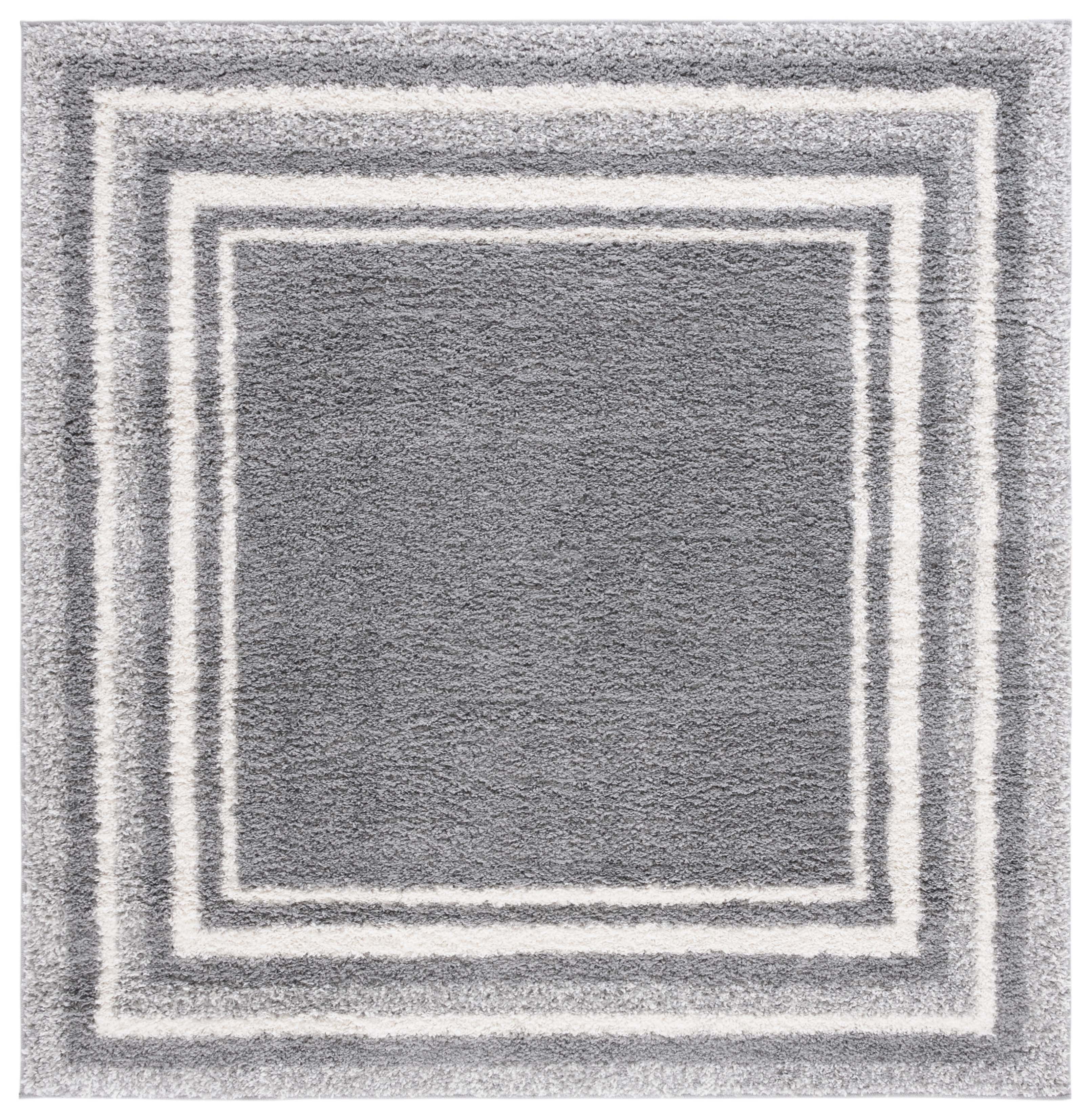 SAFAVIEH Border & Stripe Hyram Bordered Shag Area Rug, Grey/Ivory, 6'7 ...