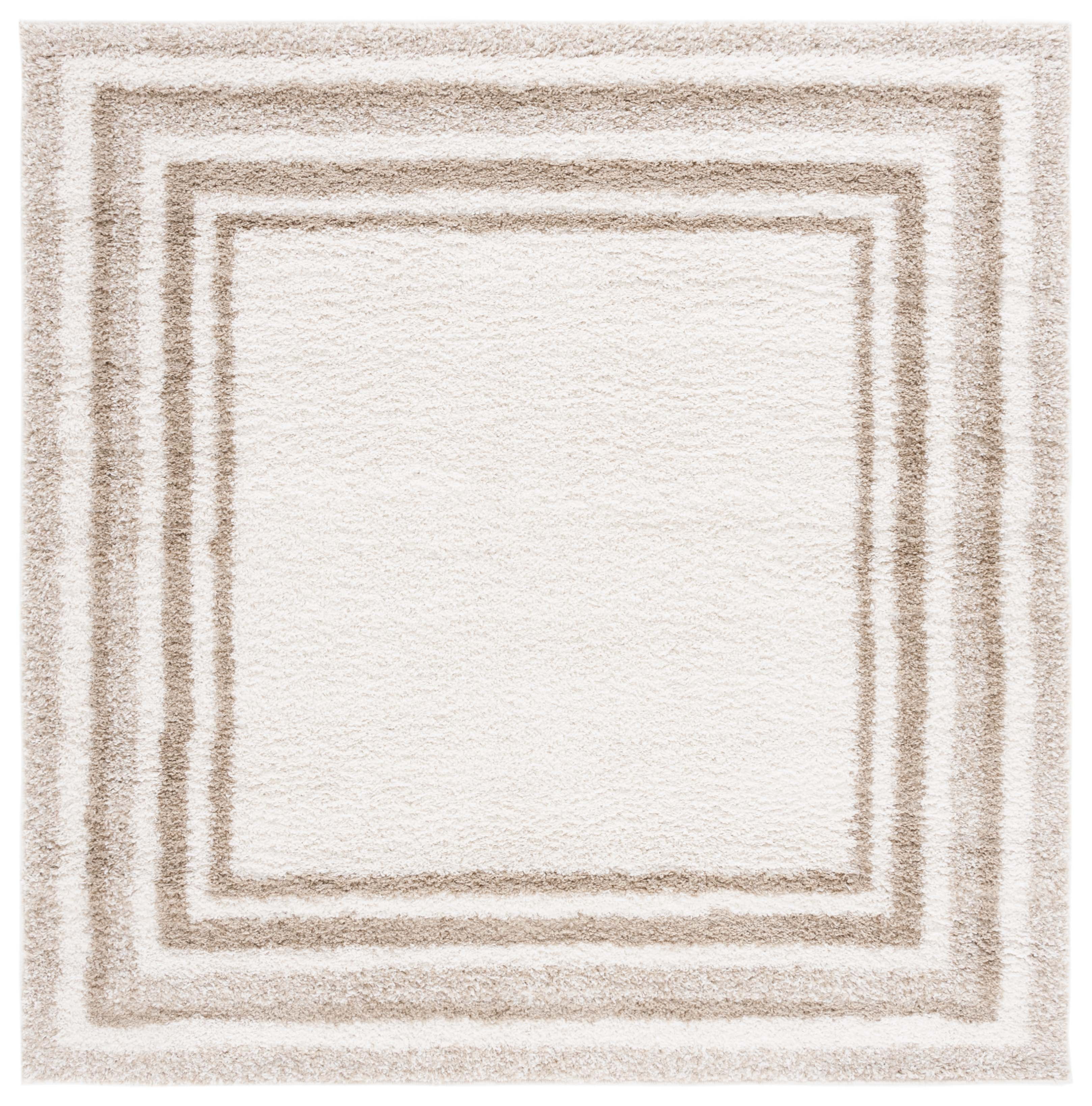 SAFAVIEH Border & Stripe Hyram Bordered Shag Area Rug, Ivory/Beige, 6'7 ...