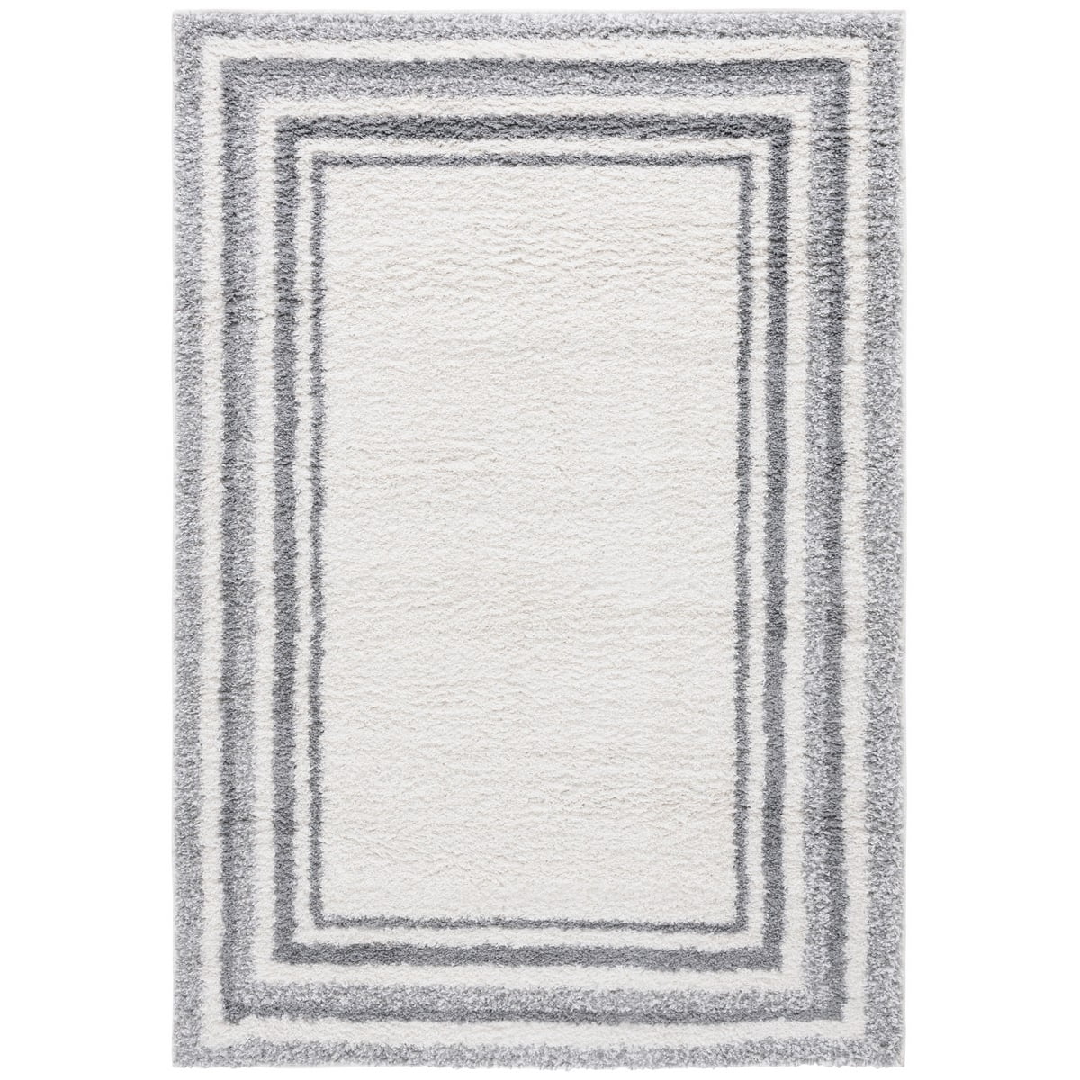 SAFAVIEH Border & Stripe Hyram Bordered Shag Runner Rug, Ivory/Grey, 2 ...