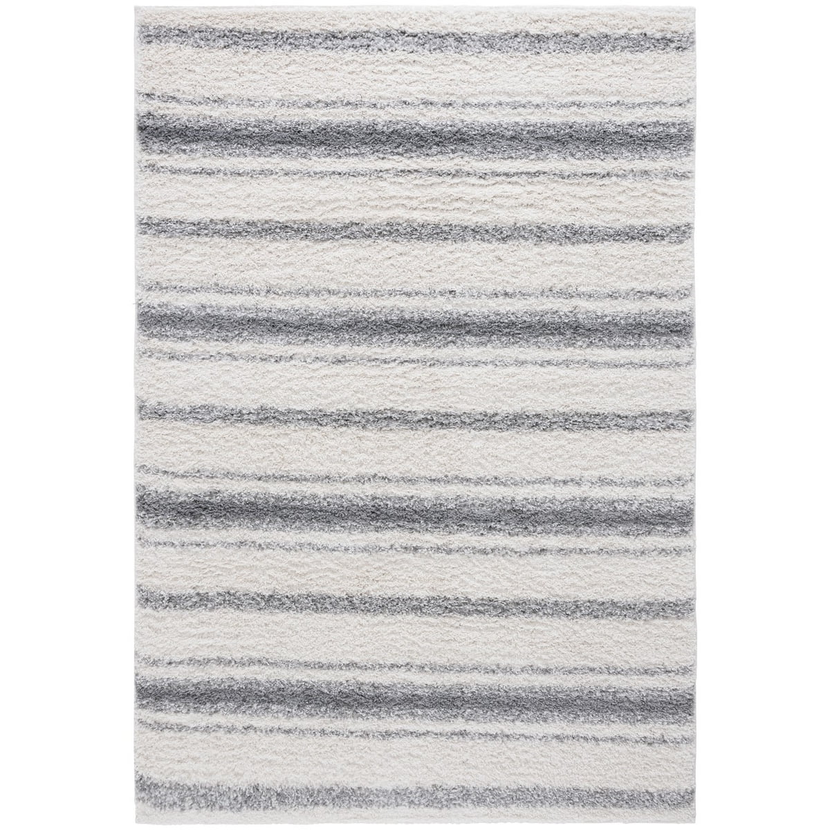 SAFAVIEH Border & Stripe Jerred Striped Shag Area Rug, Ivory/Grey, 5'3 ...