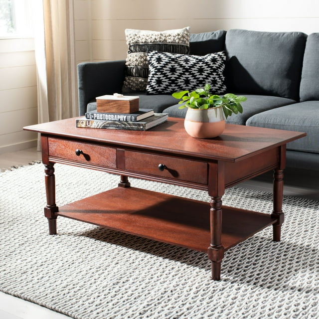 SAFAVIEH Living Room Boris 2-Drawer Wood Coffee Table, Dark Cherry ...
