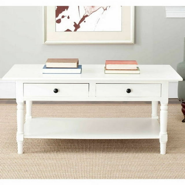 Safavieh Boris 2 Drawer Coffee Table Distressed Cream Chic Vintage ...