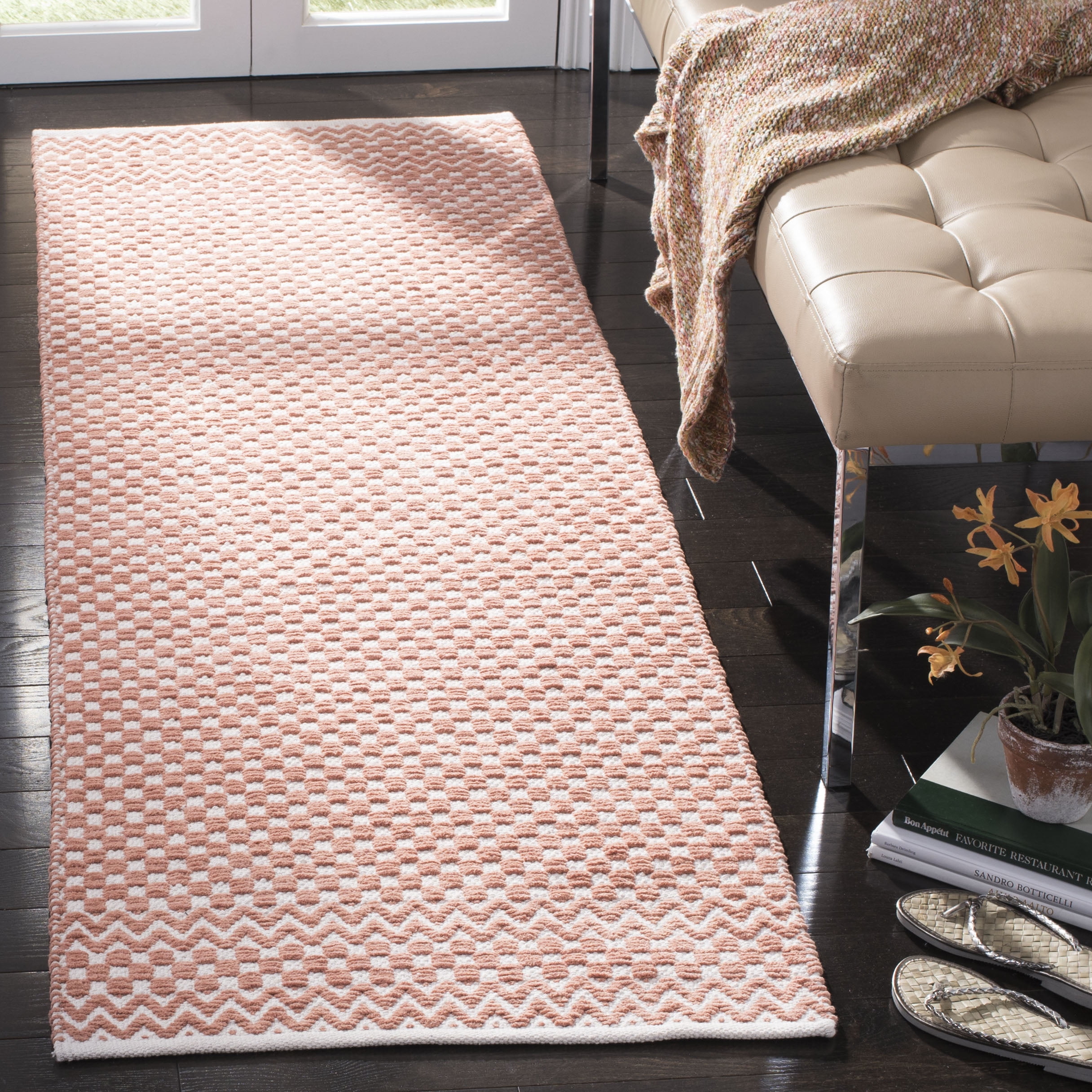 SAFAVIEH Boston Peter Checker Chevron Cotton Runner Rug, Orange, 2'3" x ...